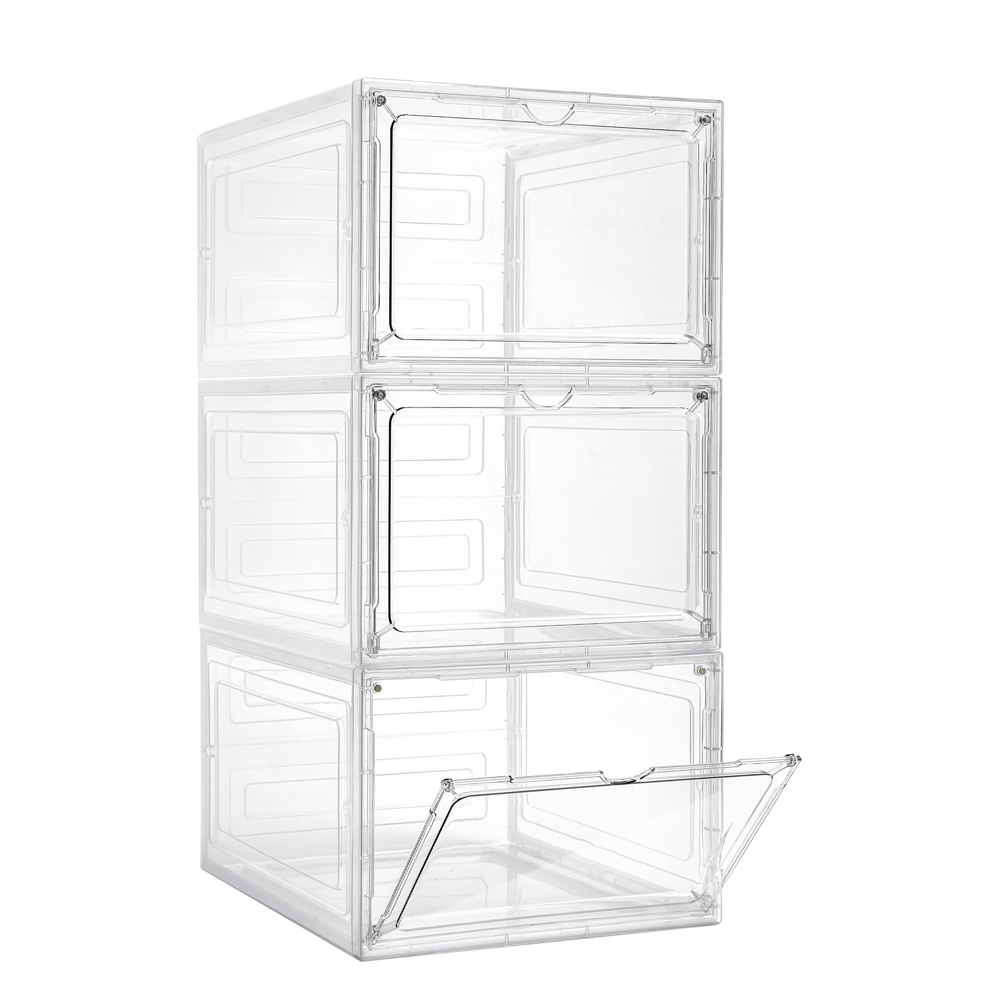SANKEU Storage Bins with Lids,3pcs×19.5 Qt Plastic Storage Containers with Magnetic Door, Stackable Clear Storage Box for Closet Organizers and Storage,Office Organizing