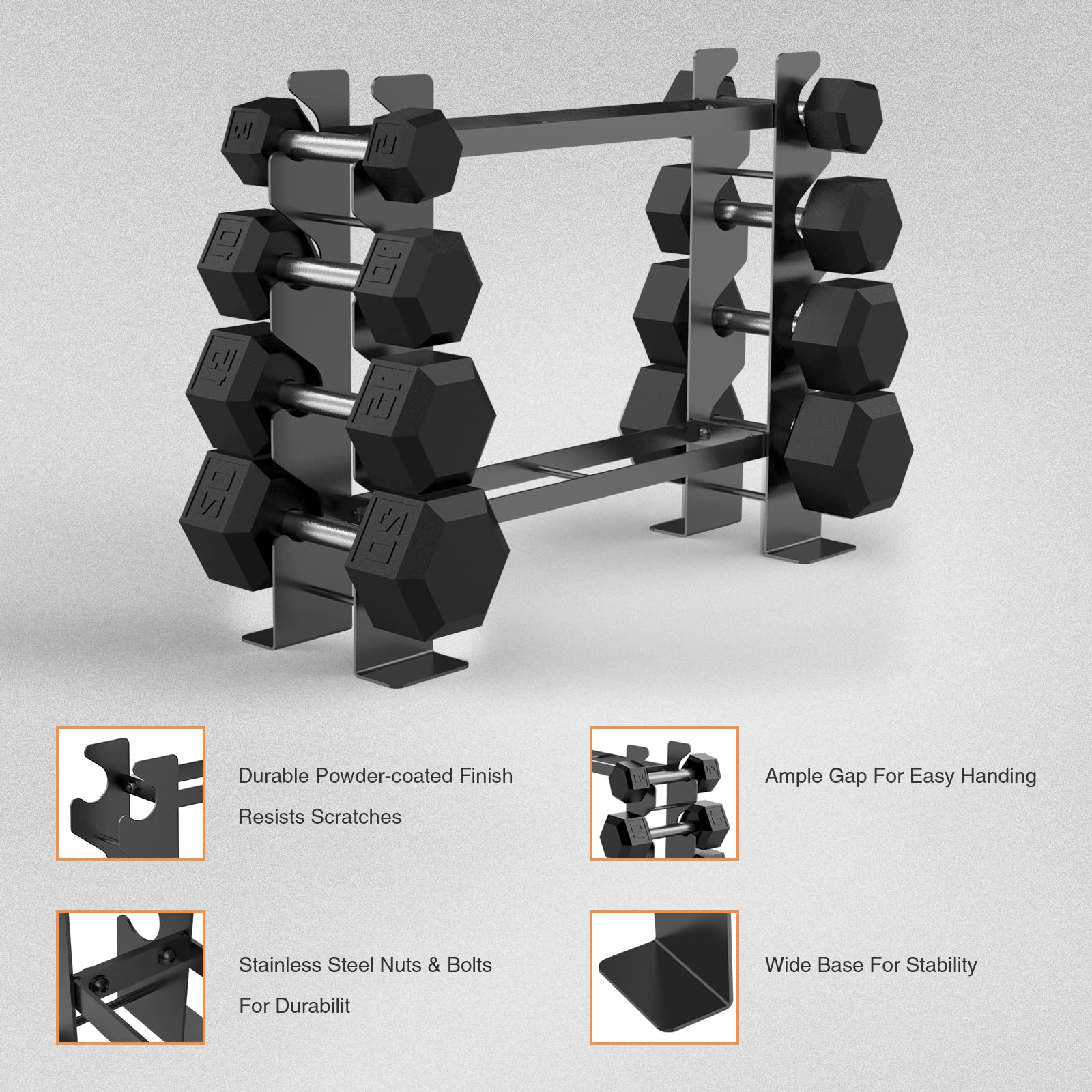 JX FITNESS 2 Tier Dumbbell Rack Stand, Steel Weight Rack for Home Gym Dumbbell Storage, Rack Only