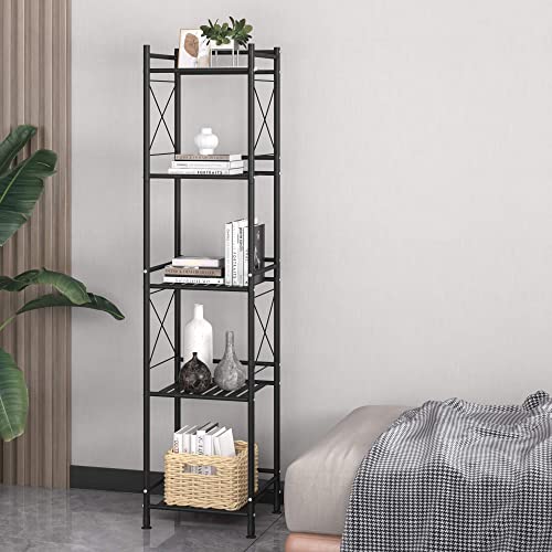 TZAMLI 5 Tier Shelving Unit, Free-Standing Bathroom Storage Shelves, Metal Heavy Duty Storage Rack Shelf for Small Space Kitchen Balcony Office, Matte Black