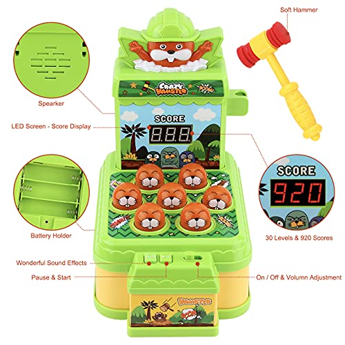 Lefree Whack a Mole Game, Light-Up Musical Pounding Toy, Early Developmental Toy, Birthday Gifts for Boys, 2 Soft Hammers Included
