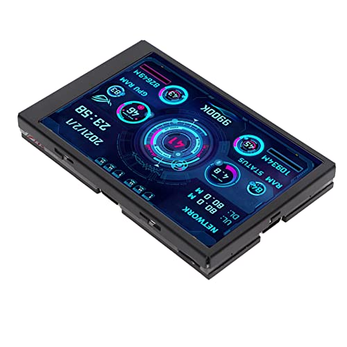 PC Temperature Display, Rotatable Dimmable Computer Temp Monitor IPS Display Auto Off 3.5in for Office (Black Set)