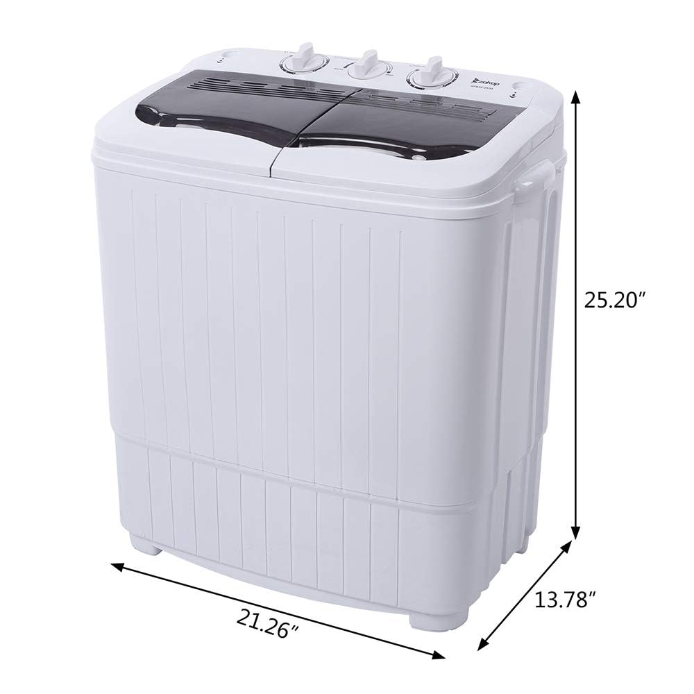 Portable Washing Machine and Dryer, 14Lbs Twin Tub Portable Washer Dryer Combo with Drain Pump, Semi-Automatic 7.7Lbs Washer Mini Laundry Machine with 6.6Lbs Spinner for Dorms, Apartments, RVs, Black