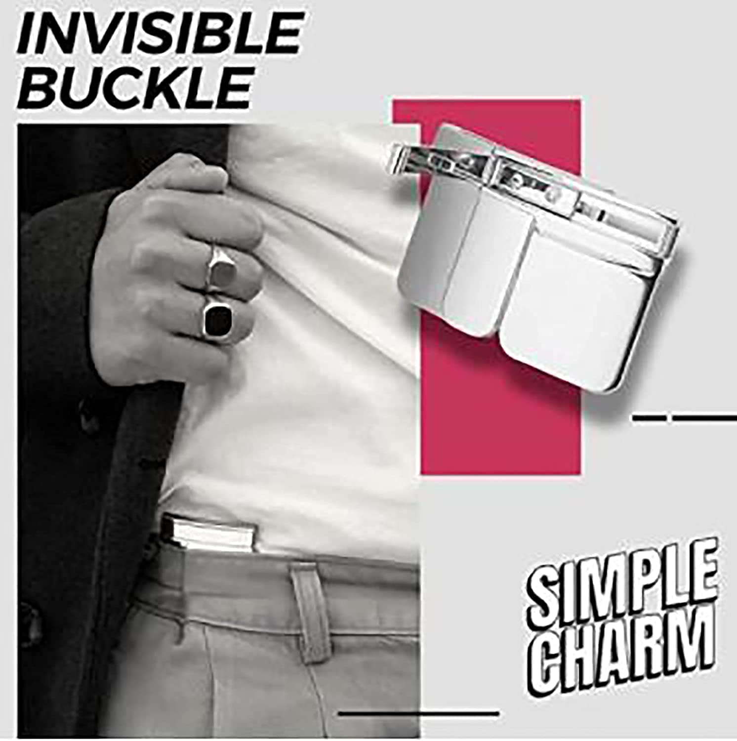 Invisible Belt Multi-Function Belt Clip Lazy Belt Cordless Buckle Belt tighten the waistband, Unisex (Silver)