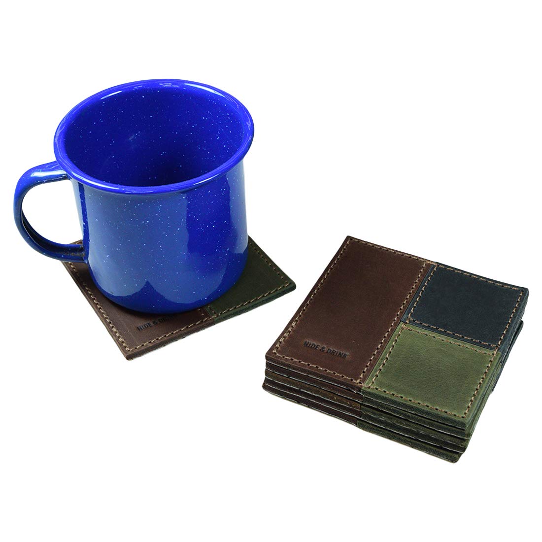Hide & Drink, Thick Leather Mosaic Coasters (6 Pack), Furniture Protection, Home & Office Accessories, Handmade :: Multicolor