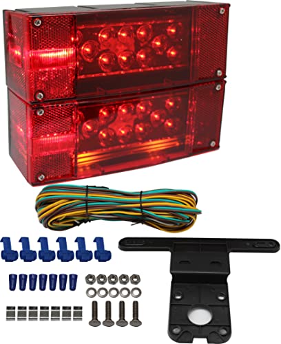 MAXXHAUL 70468 Trailer Light Kit - 12V All LED, Rectangular Left and Right Waterproof Submersible for Trailers, Boat Trailer Truck Marine Camper RV Snowmobile