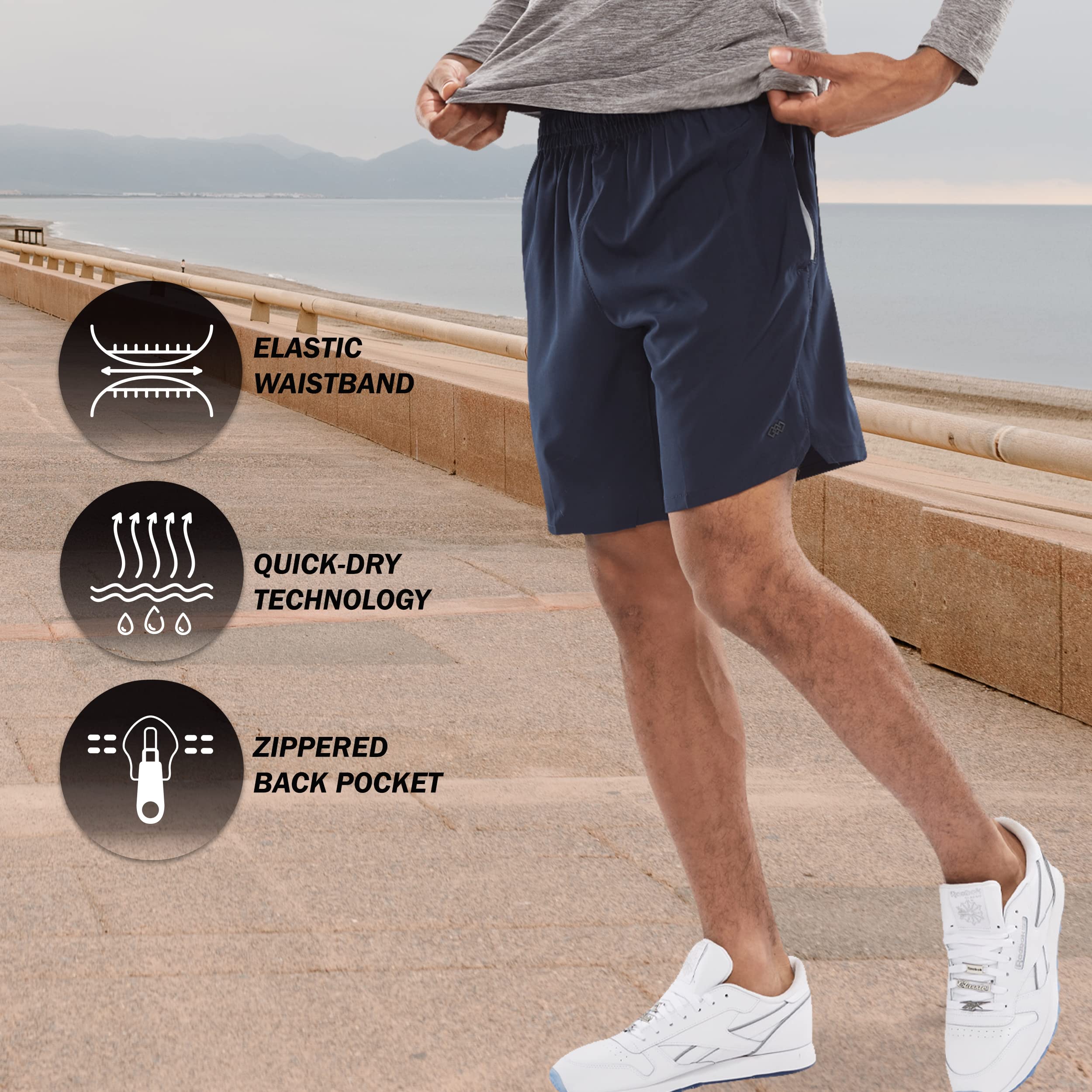 LEG3ND Mens Workout Shorts β 3 Pack Tech Running Quick Dry Gym Shorts with Zip Pockets