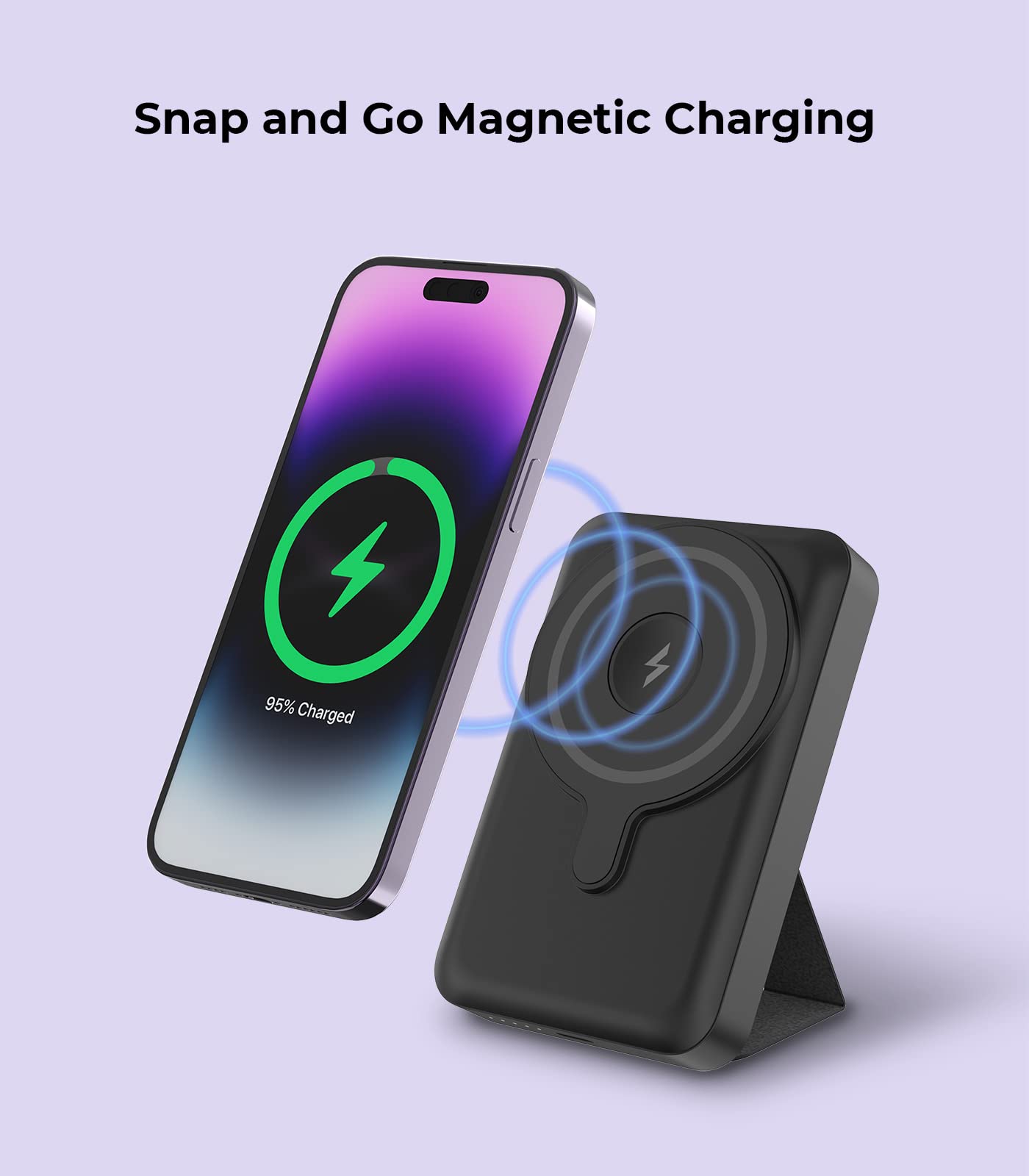 NEOCOR Magnetic Wireless Power Bank, 10,000mAh Mag-Safe Power Bank, 22W PD USB-C, 15W Wireless Fast Charging, Foldable Stand Battery Pack for iPhone 14/13/12 Pro Max Plus Mini Apple Watch