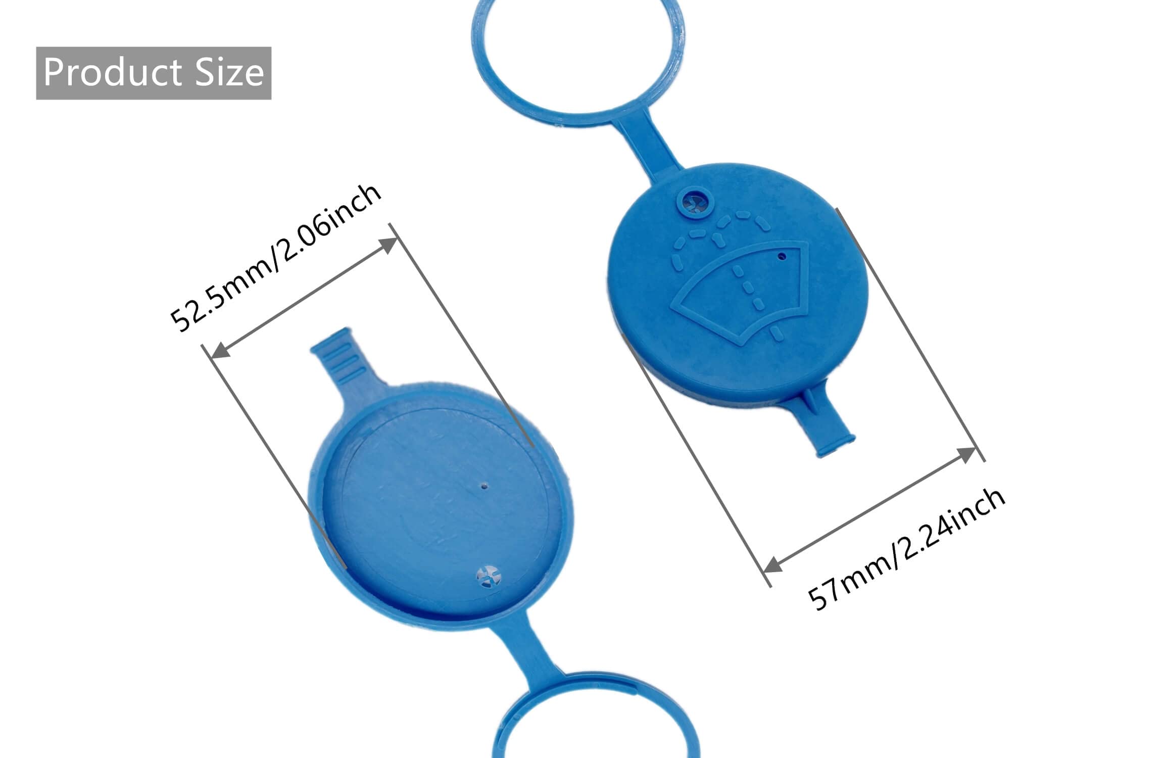LDCRE 2-Pack Blue Windshield Washer Fluid Cap for 2012-2018 Ford Focus - Replacement Reservoir Cap with 2-1/16 Inch (52.5mm) Inner Diameter - Compatible with Wiper Fluid Bottle Tank