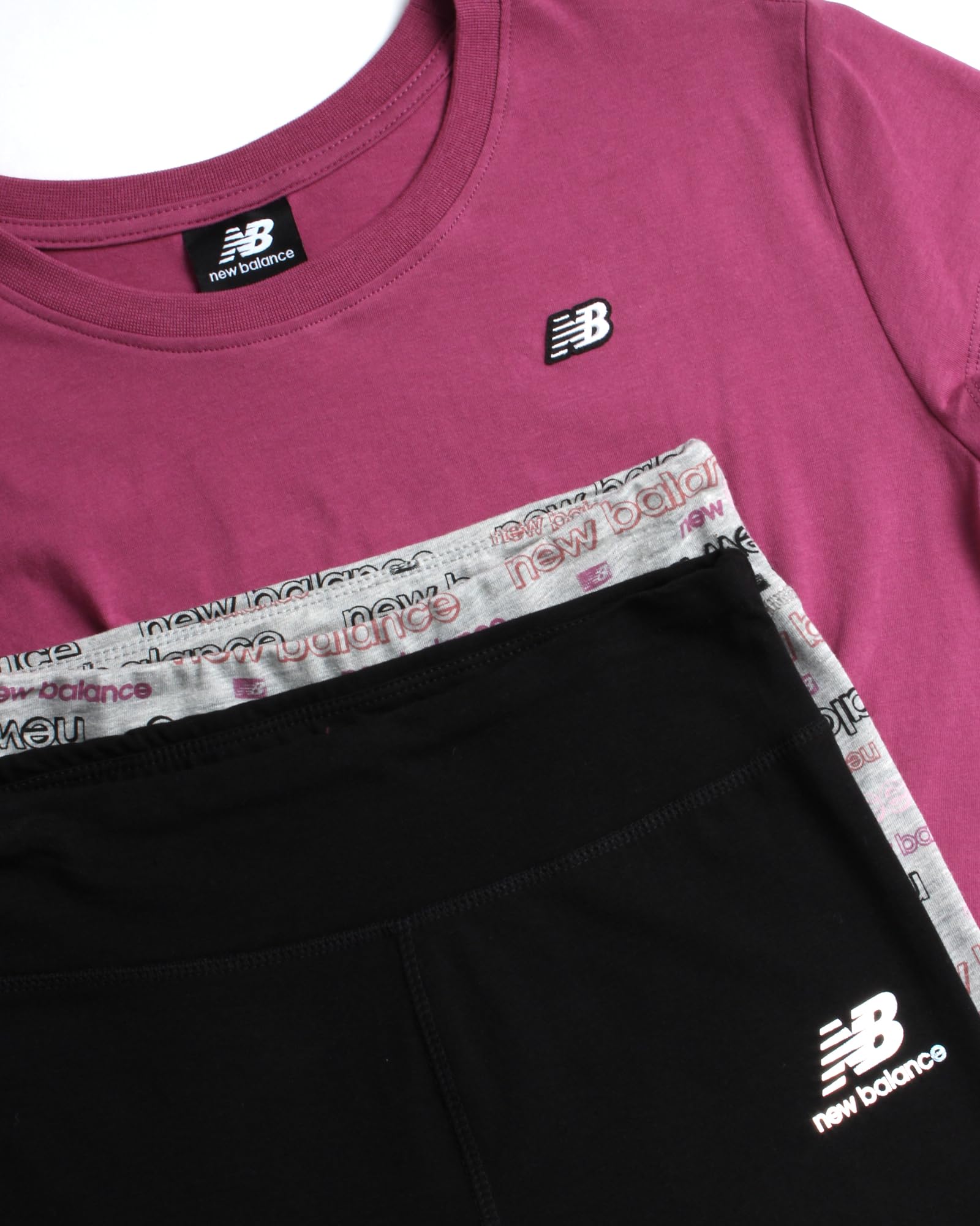 New Balance Girls Active Leggings Set 3 Piece T-Shirt, and Leggings Activewear Set, Size 10-12, SurfGreySurf
