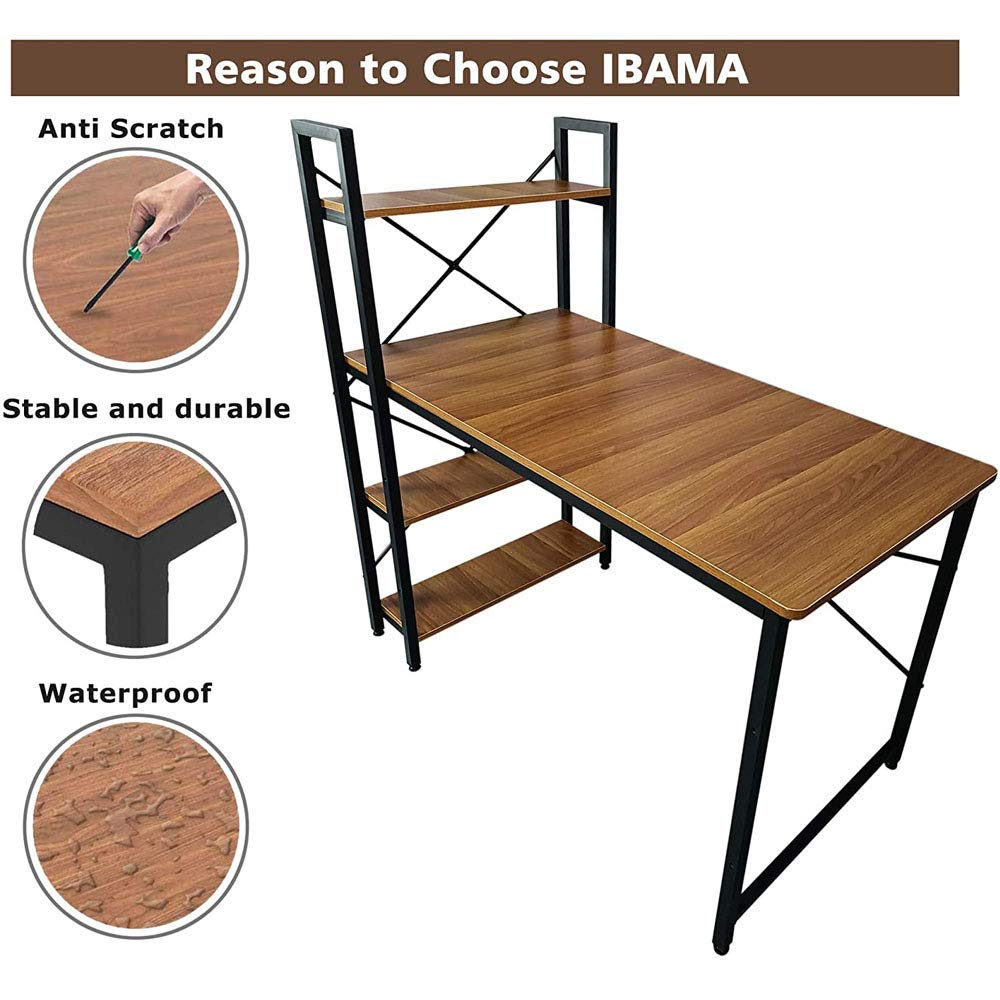 IBAMA Home Office Desk and Shelves, Study Writing Table with Bookshelves Ample Storage Space Modern Frame Compact Wood Desktop Home Work Office Workstation