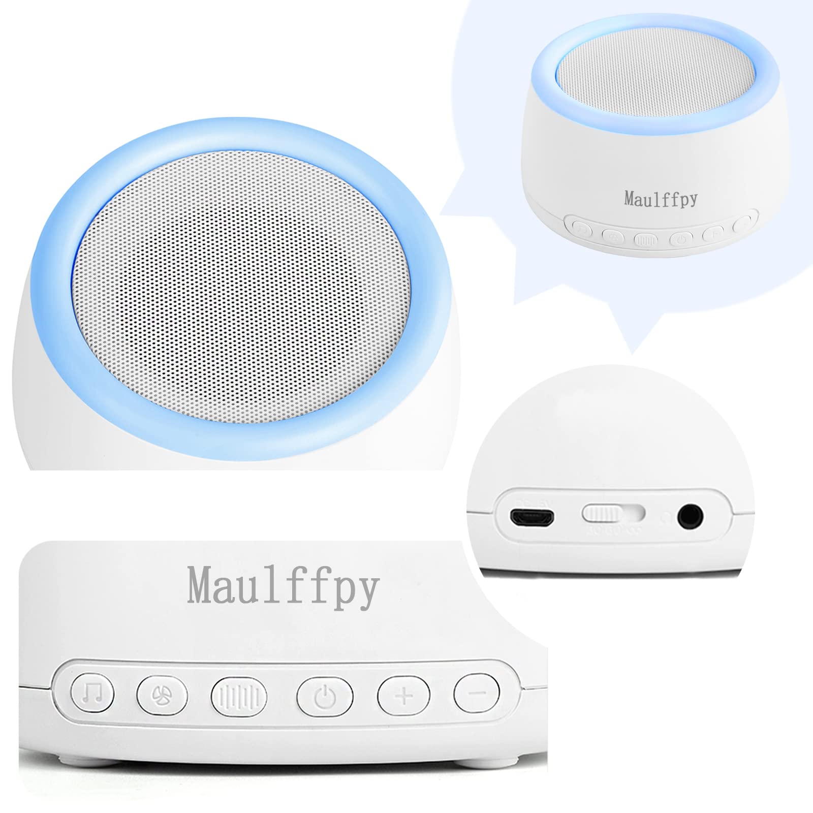 Maulffpy Portable White Noise Machine for Sleeping, Bluetooth Rechargeable Sound Machine with Night Light 32 Relaxation Noise for Baby Kids Adults