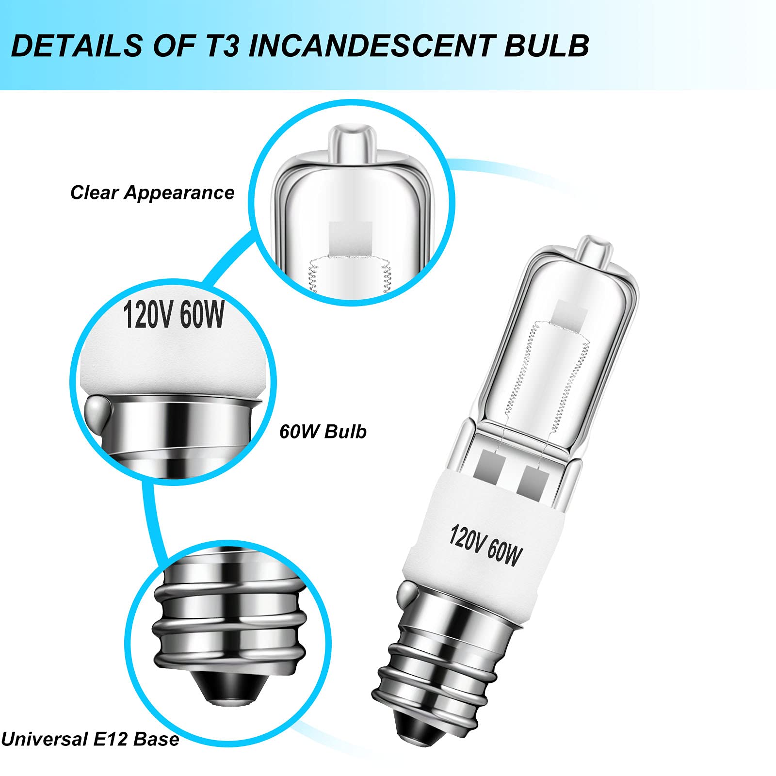 Honoson Incandescent Bulb 120V 60W Bulb E12 (Candelabra) Base Krypton Light Bulb (4)