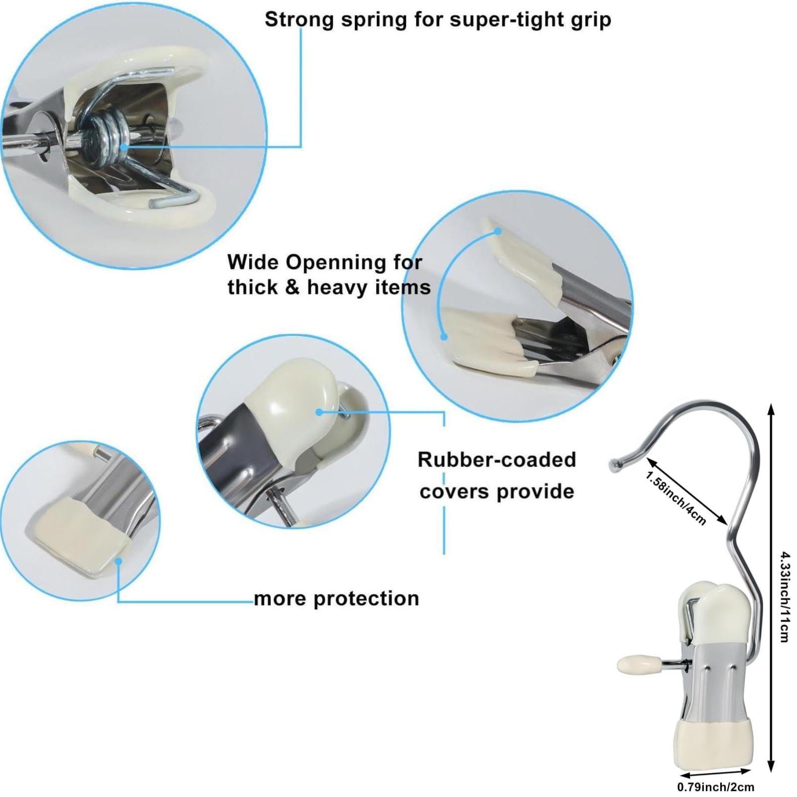 Multifunctional Portable Hanging Clips Clothespin/Upgrade Double Head Clamp Dipped Hanger for Closet Hooks/Clip for Hat, Pants,Skirts Storage Hanging/Space-Saving Travel Hook… (12Pcs, Creamy White)