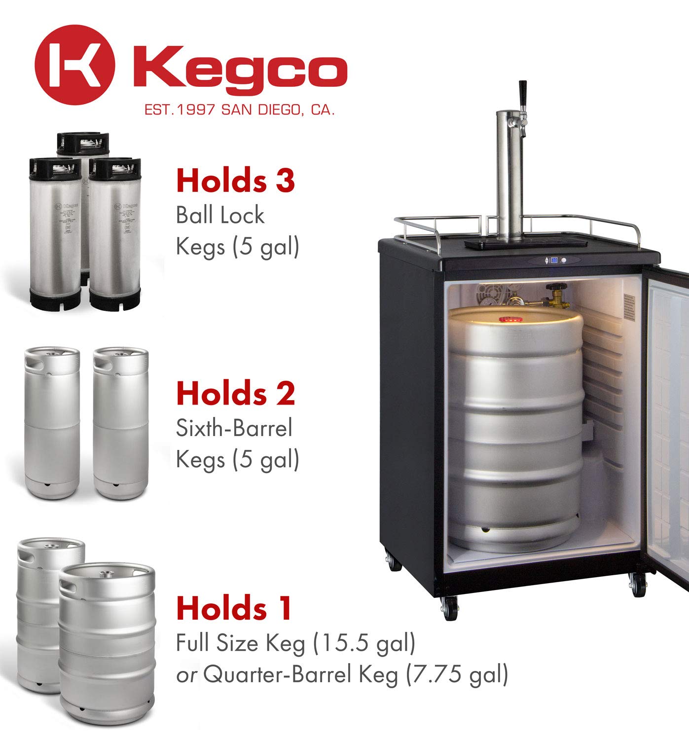 Kegco Kegerator, Single Tap, Stainless Steel