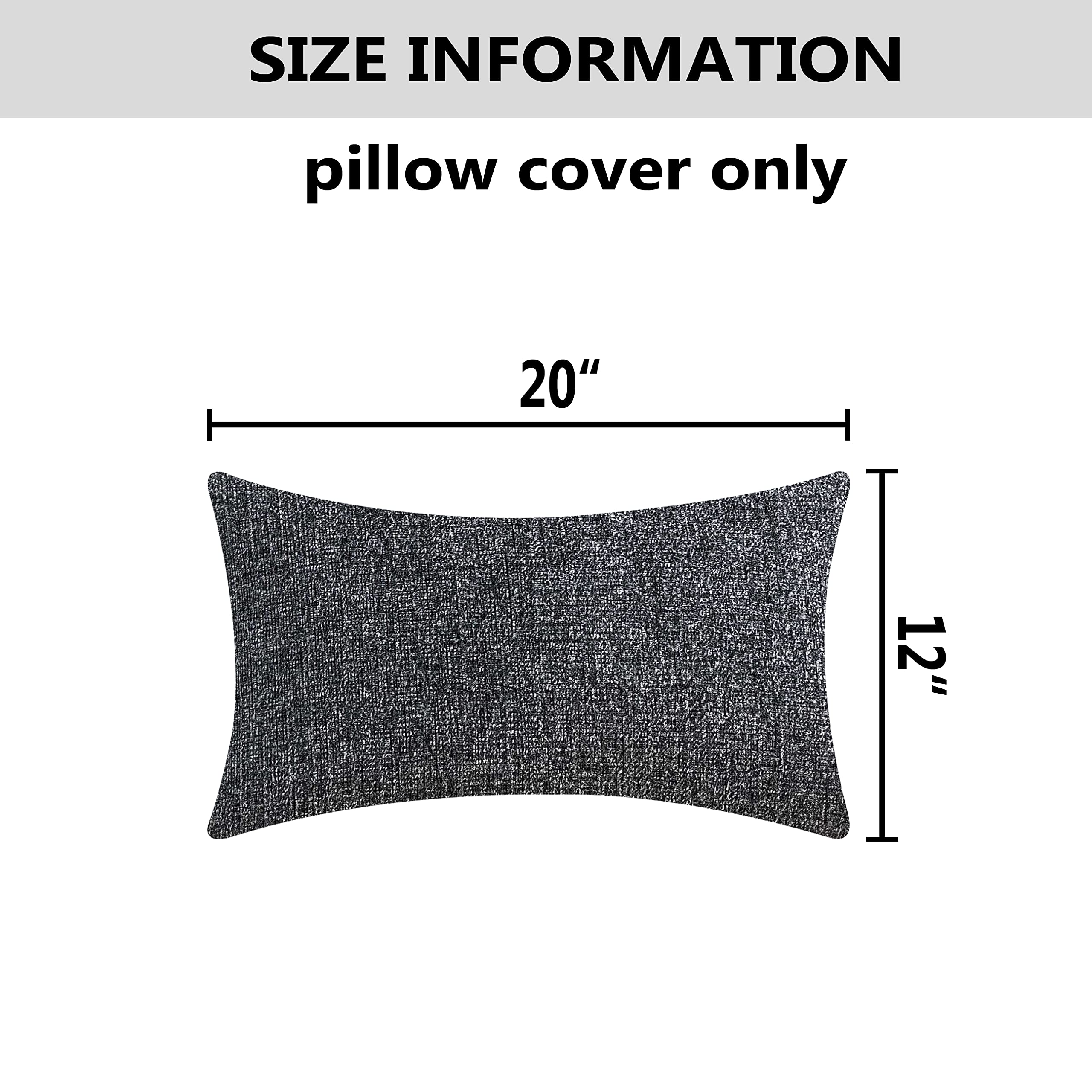 Home Brilliant Lumbar Pillow Cover Textured Chenille Decorative Throw Pillows for Couch Velvet Pillow Cases for Kids, Set of 2, Dark Grey, 30x50 cm, 12 x 20 inches