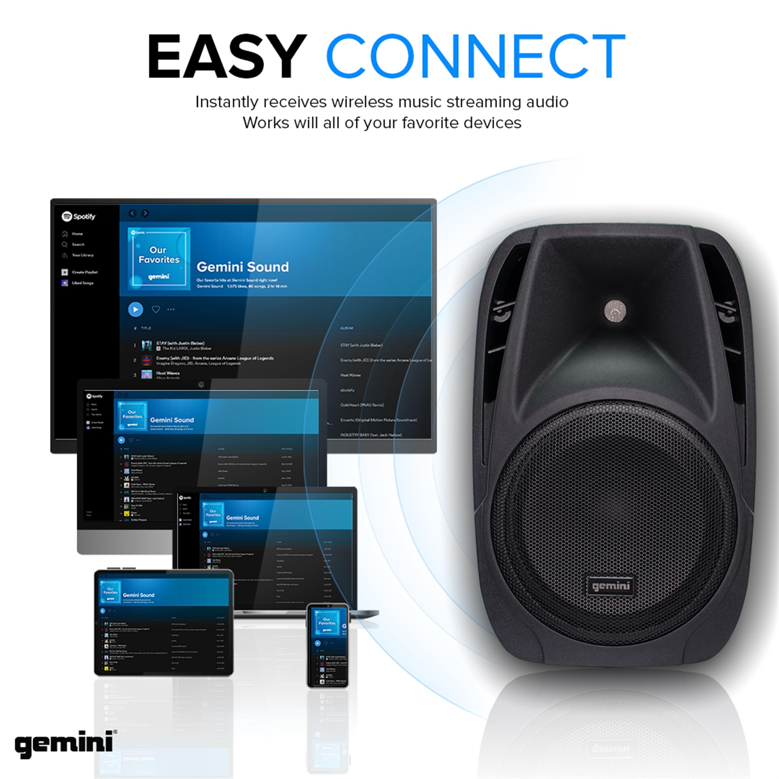 Gemini Sound Professional PA System - Dual 10" Speakers with 600W Amp, Bluetooth, Mixer, USB/SD, Durable Design, Includes 2 Speaker Stands for DJs, Musicians