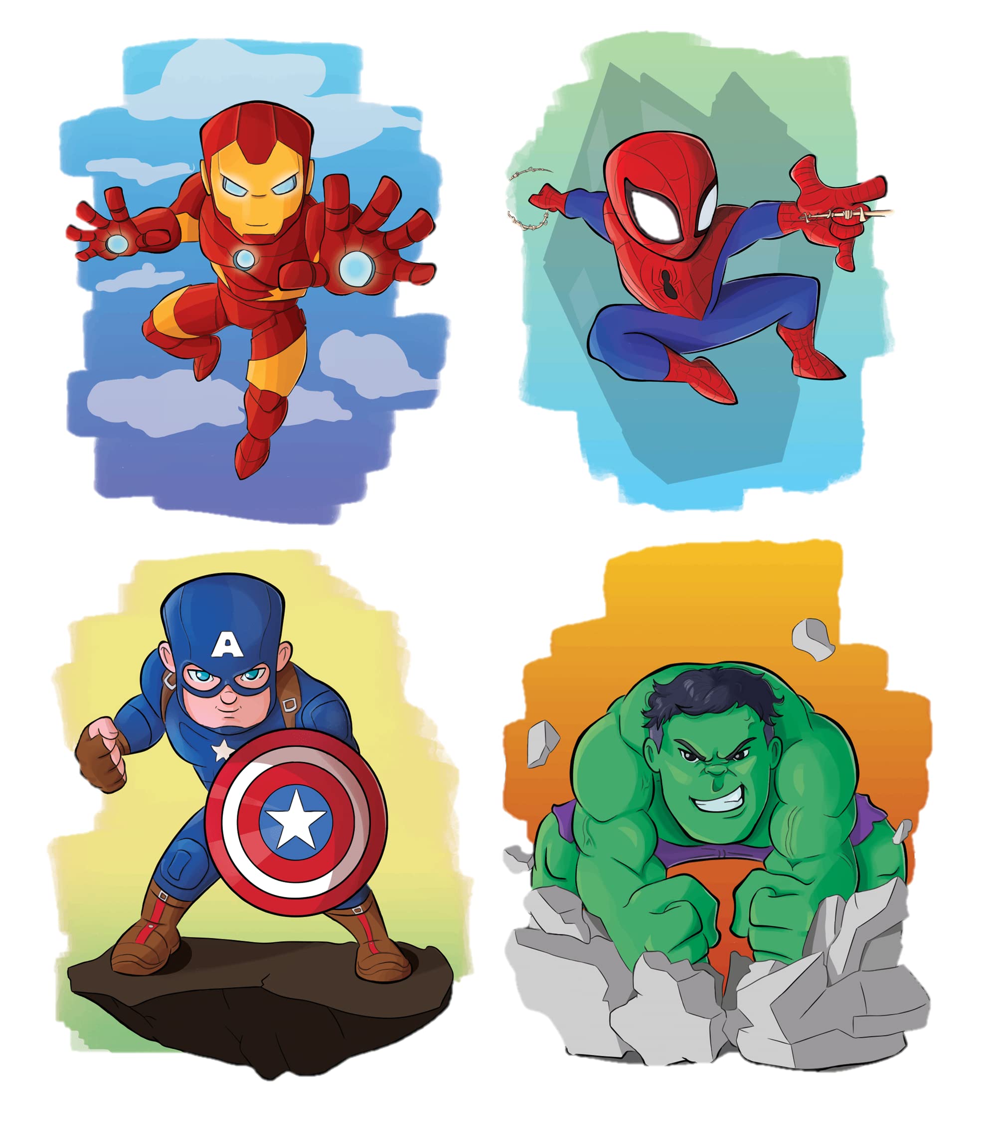 PRINT'N'ART- Superhero Marvel Avengers Wall Sticker for Boys Room - Set of 4 - Peel & Stick