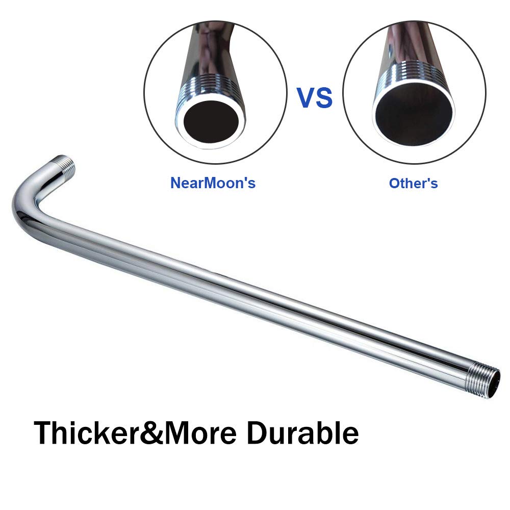 NearMoon Shower Arm, Extra Fixed Arm with Flange, Stainless Steel Wall-Mounted ShowerHead Arm (15 Inch, Chrome Finish)