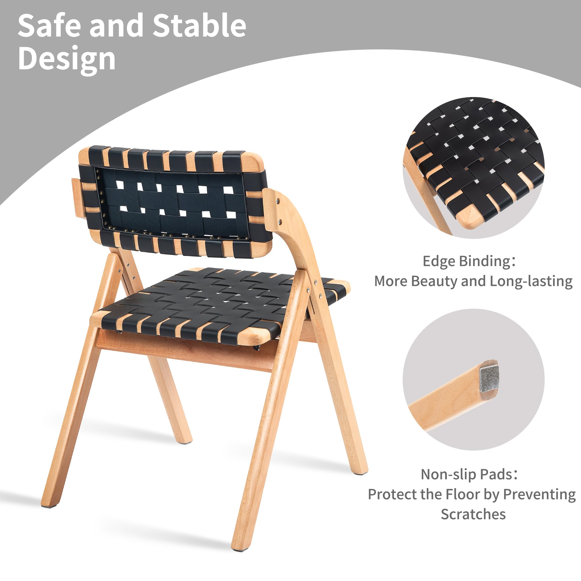 HOMEFUN PU Folding Chairs with Padded Seats, Wooden Stackable Dining Chairs Set of 2 Assembled Folding Extra Chair for Guests Kitchen Office Wedding