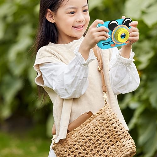 Kids Camera, Cute Cartoon Look HD Digital Video Camera with Silicone Protector, Front Rear Lens, Mini Digital Toddler Camera Toys Christmas Birthday Gifts for Boys and Girls (Blue)