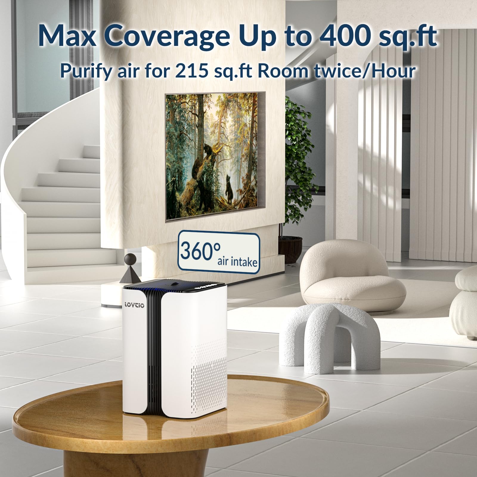 Loytio KJ7 Air Purifier Replacement Filter. Air Purifiers Covers Up to 400 sq.ft Room, 24db Sleep Model, Night Light,3 Timers, with Aromatherapy for Home,Bedroom, Dorm Room, Apartment, Kitchen