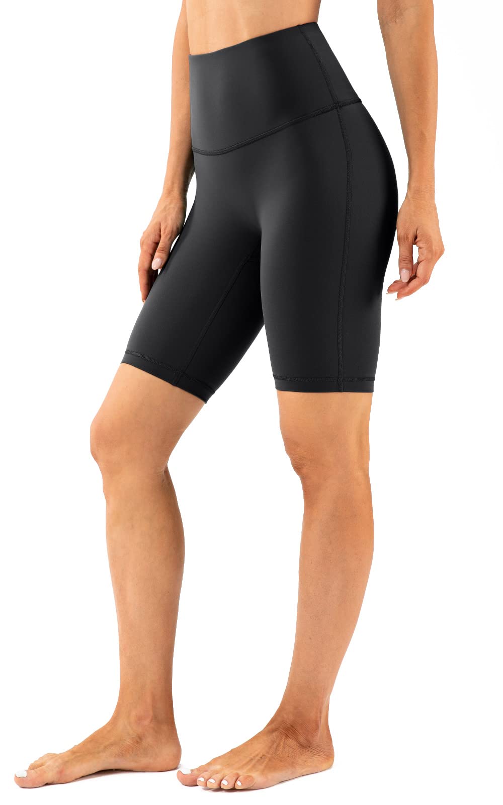 Lavento Women's High Waisted Biker Shorts 8" - No Front Seam Workout Yoga Gym Shorts (Black, 6)
