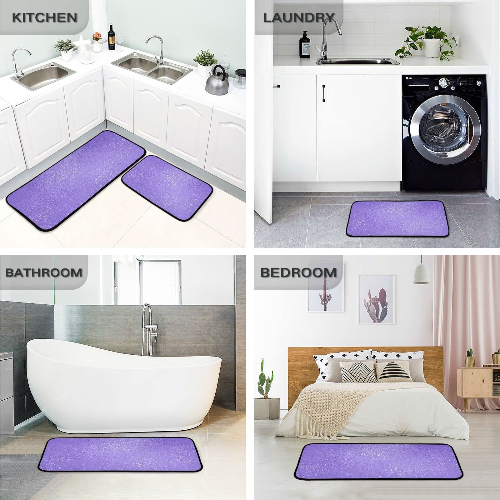 Kigai Purple Sparkle Anti Fatigue Mats for Kitchen Floor,Set of 2 Non Skid Washable Waterproof Anti Kitchen Floor Mats for Kitchen Office Laundry Room Bathroom (19"x27"+19"x47")