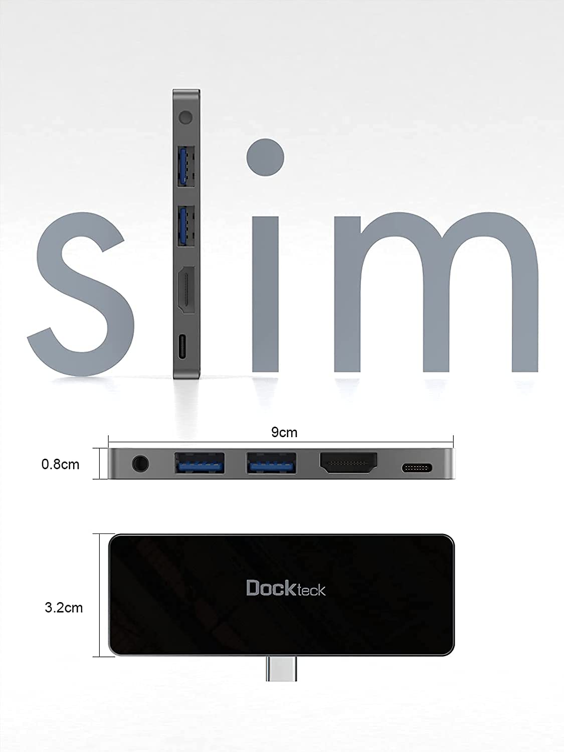 iPad Pro USB C Hub Adapter, Dockteck 5 in 1 Dongle with 4K@60Hz HDMI, Type C to 3.5mm Audio Headphone Jack, 100W PD and 2 USB 3.0 for iPad Pro 2021 2020 M1 12.9/11, iPad Air 5/4, Mini 6