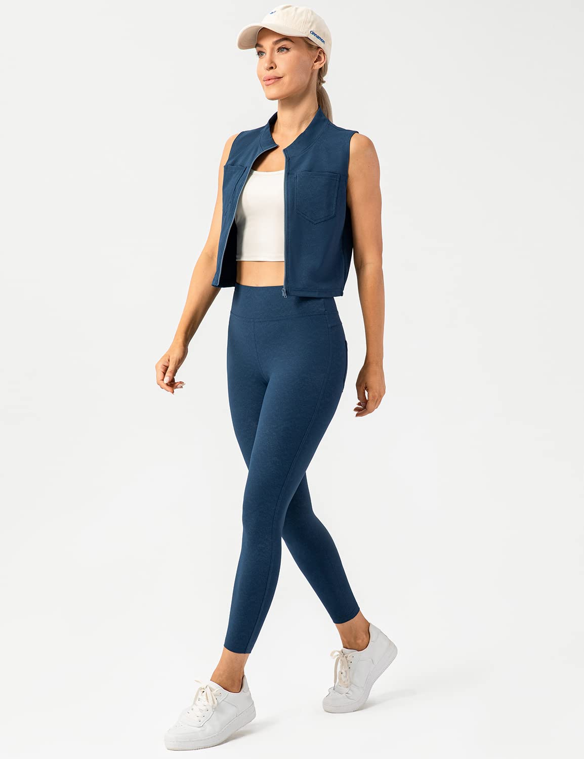 Lavento Women's Stretch Jean Leggings 23" - Mid-Rise Yoga Jeggings with Rear Pockets (Black, 6)