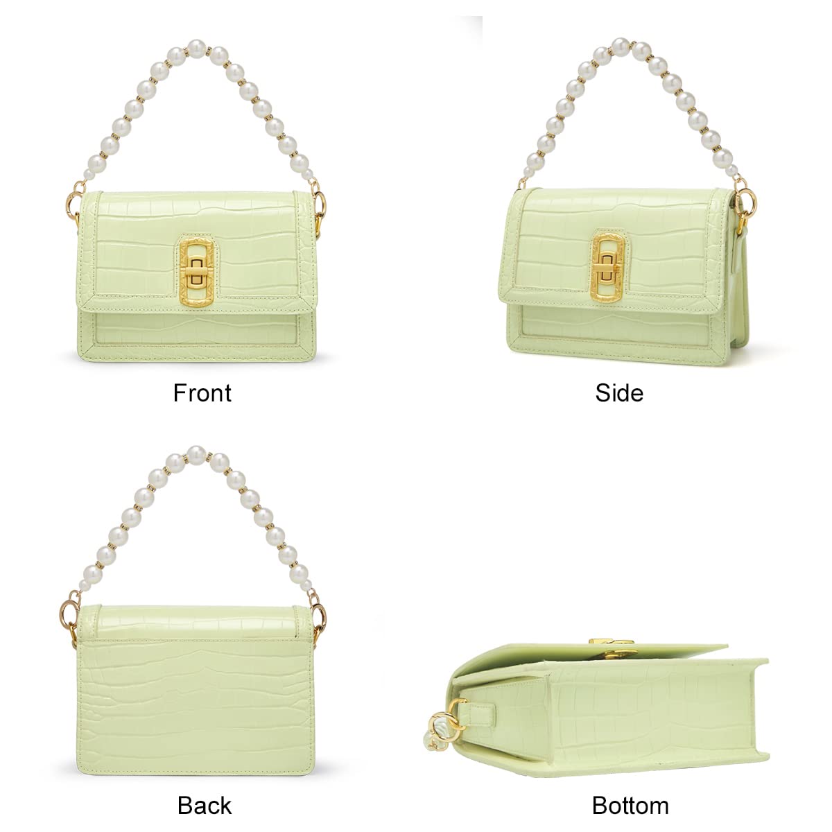 Leather Handbags for Women, Cowhide Leather Crossbody Bags with Pearl Handle Shoulder Strap(Green)