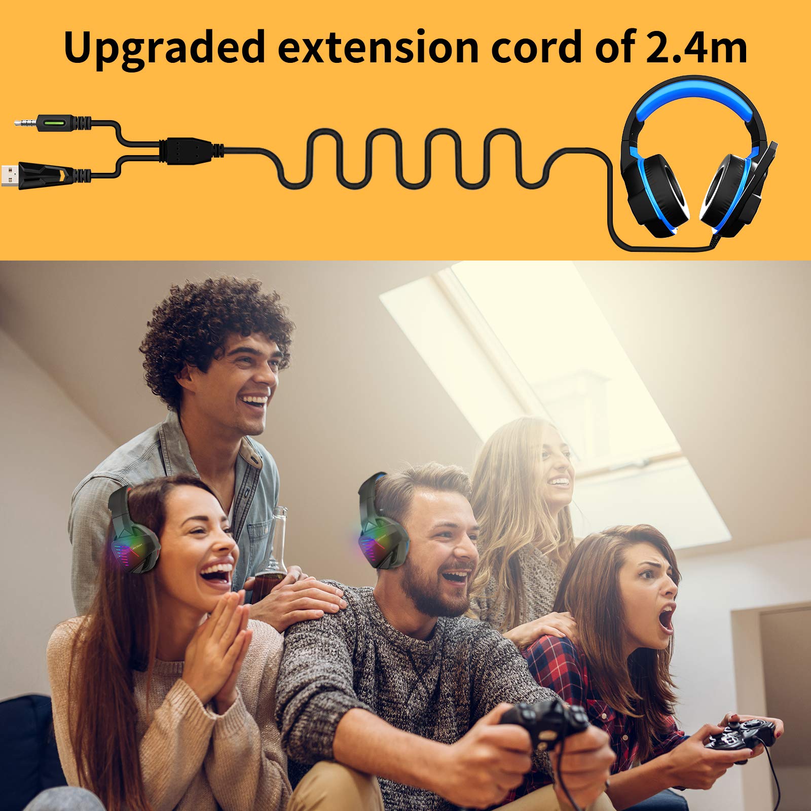 JINDUN PS4 Gaming Headset Xbox One Headset with 7.1 Stereo Surround Sound Noise Canceling Over Ear Headphones with Mic PC Headset 50mm Drivers Compatible with Xbox One/Switch/PC/PS3/Mac/Laptop