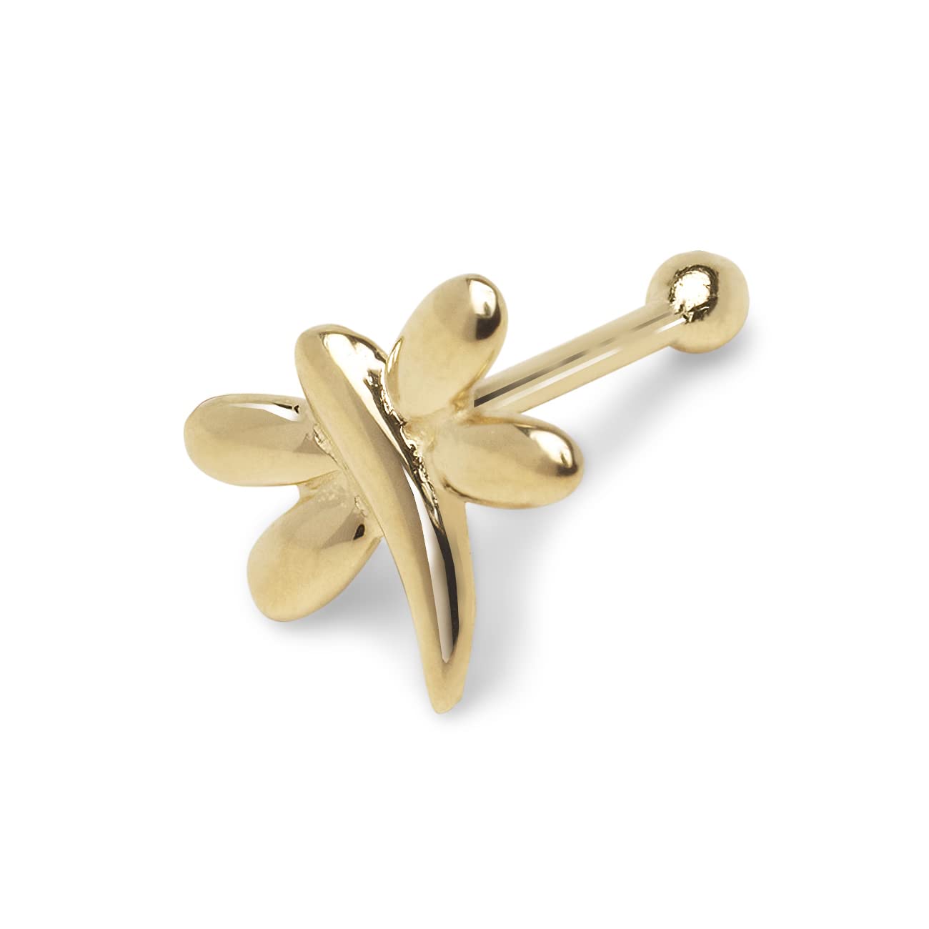 JewelryWeb - 14k Real Yellow Gold 20G Polished Dragonfly Nose Stud Ring - 5mm x 6mm - Gold Nose Ring for Women Men - Nose Piercing Jewelry - Nose Studs 14k