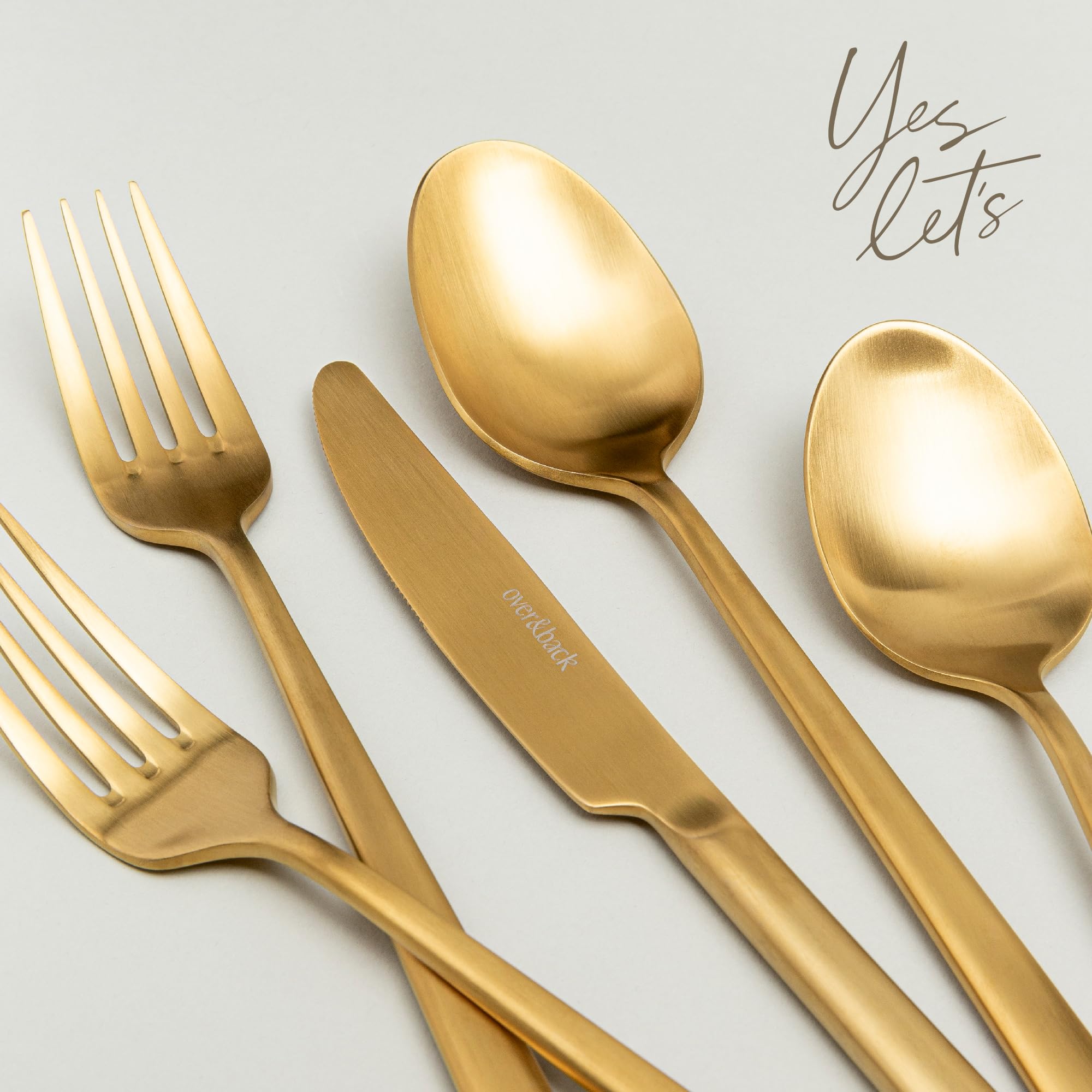 over&back 20pc Modern Flatware Cutlery Set - Comes with 4 Dinner Forks, 4 Salad Forks, 4 Dinner Knives, 4 Dinner Spoons, and 4 Teaspoons - 18/8 Stainless Steel - Dishwasher-Safe - Matte Gold