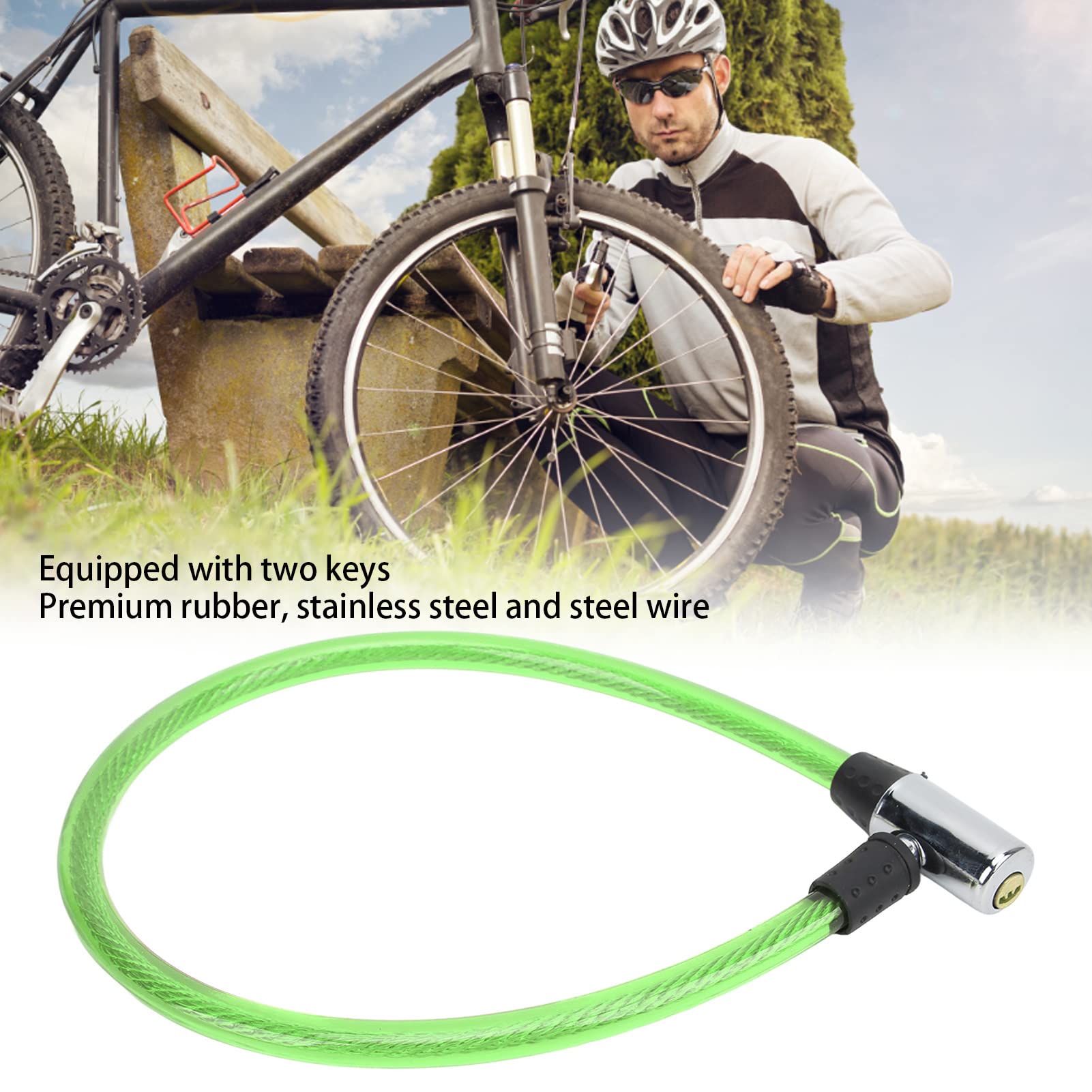 LAIONTY Bike Lock Durable Steel Wire Cables Lock with Keys Easy to Use Motorcycles Bike Lock Accessory (Green)