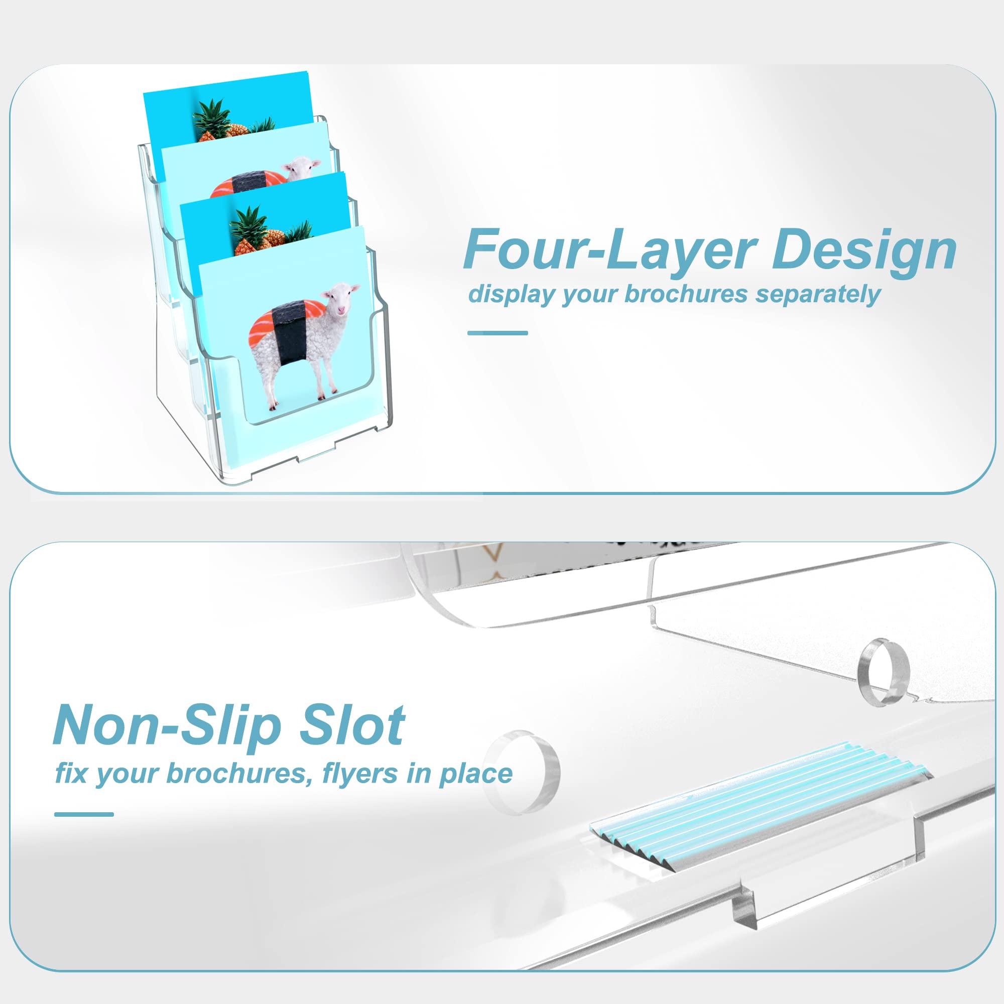 MaxGear Brochure Holder 4 Tier 6x9 inch Brochure Display Stand Flyer Holder Acrylic Brochure Holders Clear Pamphlet Holder Display Stand Literature Holder Wall Mount or Countertop, 2 Pack
