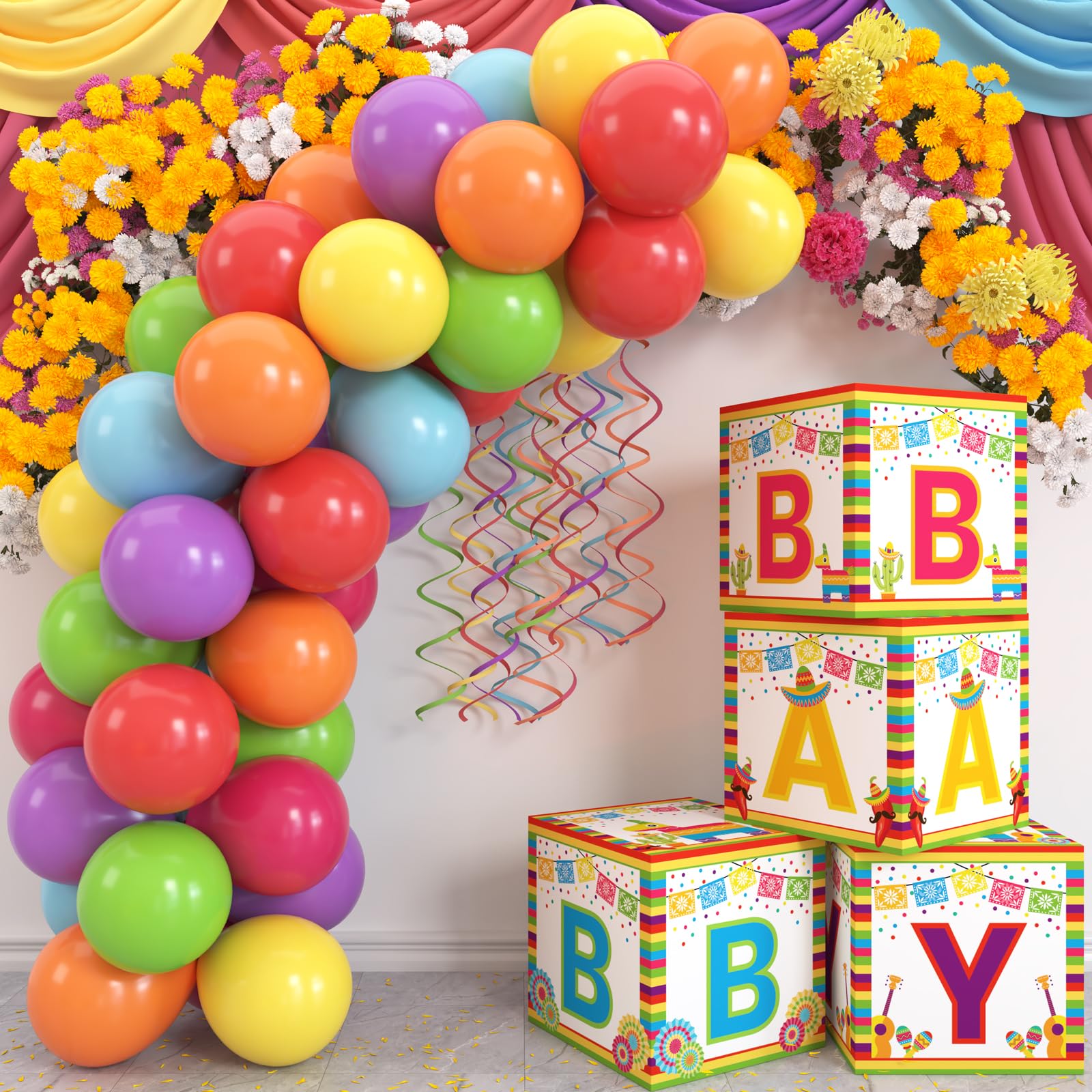 Kitticcino Mexican Baby Shower Balloon Boxes Let's Fiesta Blocks Taco Bout A Baby Party Supplies Cinco De Mayo Gender Reveal Birthday Centerpieces Decorations Photo Props Backdrop 40PCS