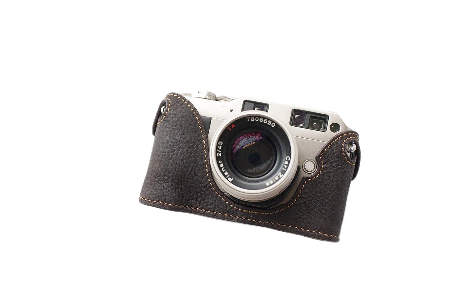 Handmade Genuine Real Leather Half Camera Case Bag Cover for Contax G1 Dark Brown