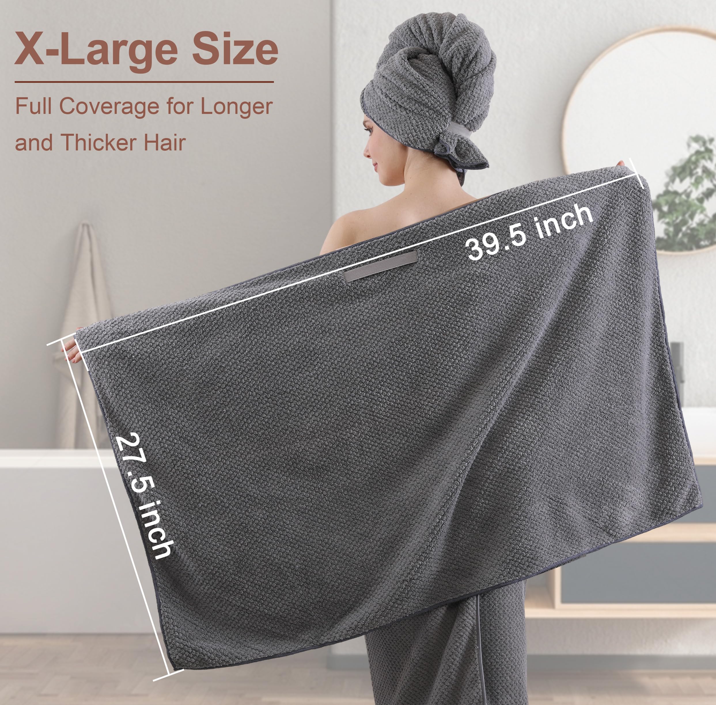 Gray Bath Towels Set,4 Oversized Large Bath Towels Sheet,4 Anti Frizz Hair Towel Wrap-600 GSM Oversized Bath Sheet,Extra Large Microfiber - Quick Dry,Highly Absorbent,Super Soft Bathroom Towel Set