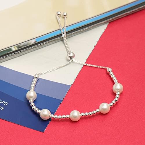 LeCalla 925 Sterling Silver Pearl Beaded Bolo Bracelet for Women