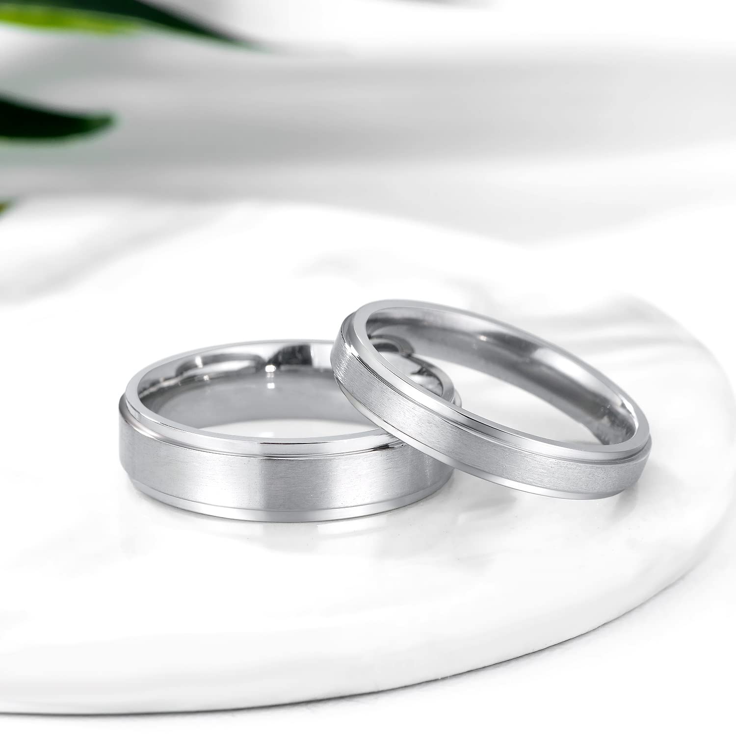 LAANSRER 4mm Titanium Rings for Men Women Silver Wedding Bands Ring Stepped Beveled Edges Matt Comfort Fit Size 5