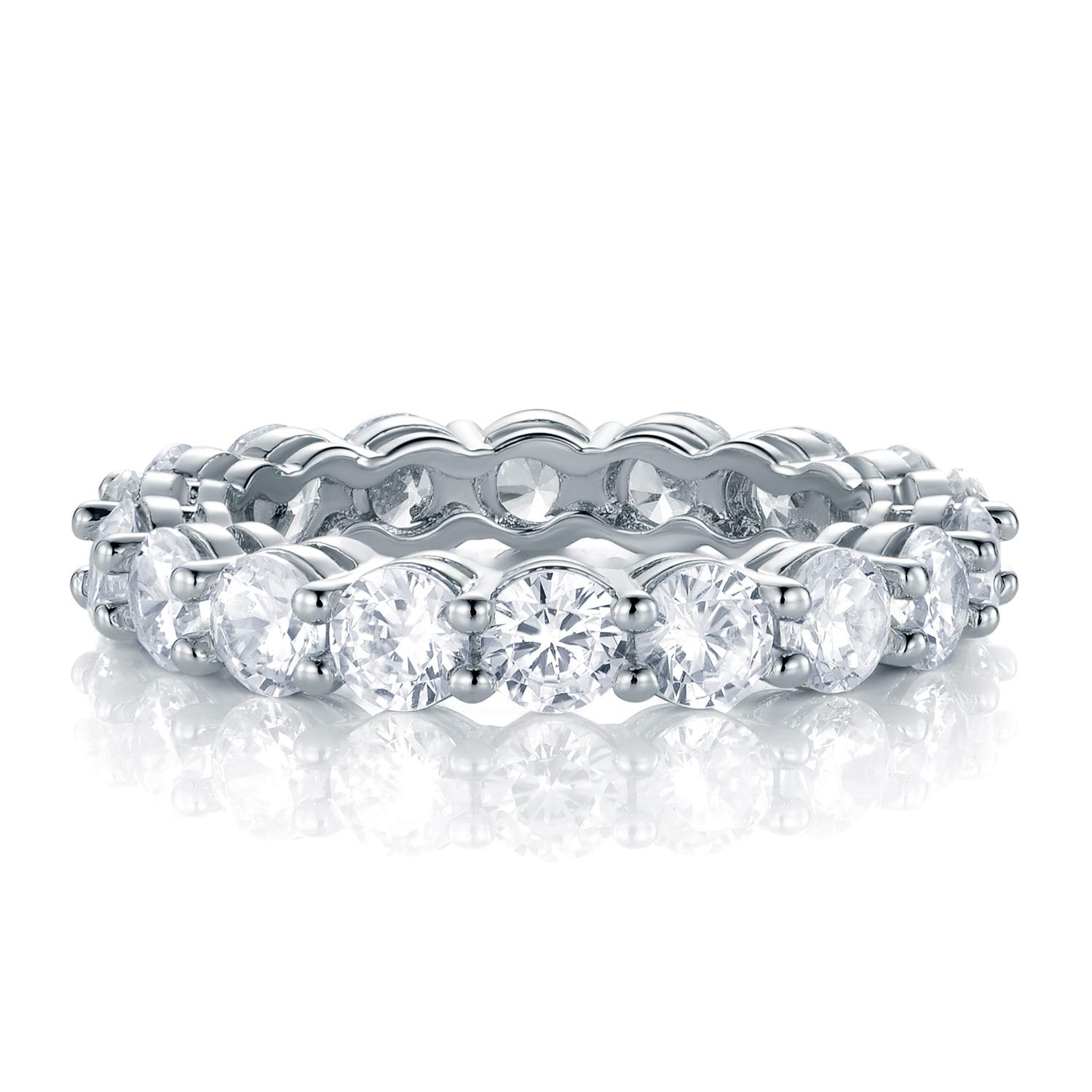 Gemsme 18K White Gold Plated Tennis Necklace/Bracelet/Earrings/Band Ring Sets Pack of 4 (7)