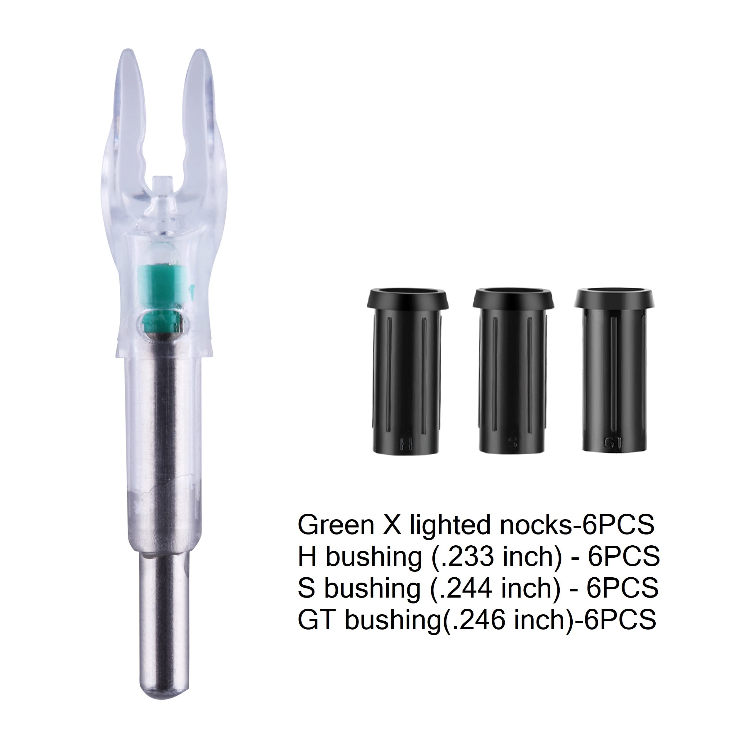LEANPRO 6 PCS X Lighted Nocks for Arrows with .204".233".244" .246" Inside Diameter Lighted Arrow Nocks (Green)