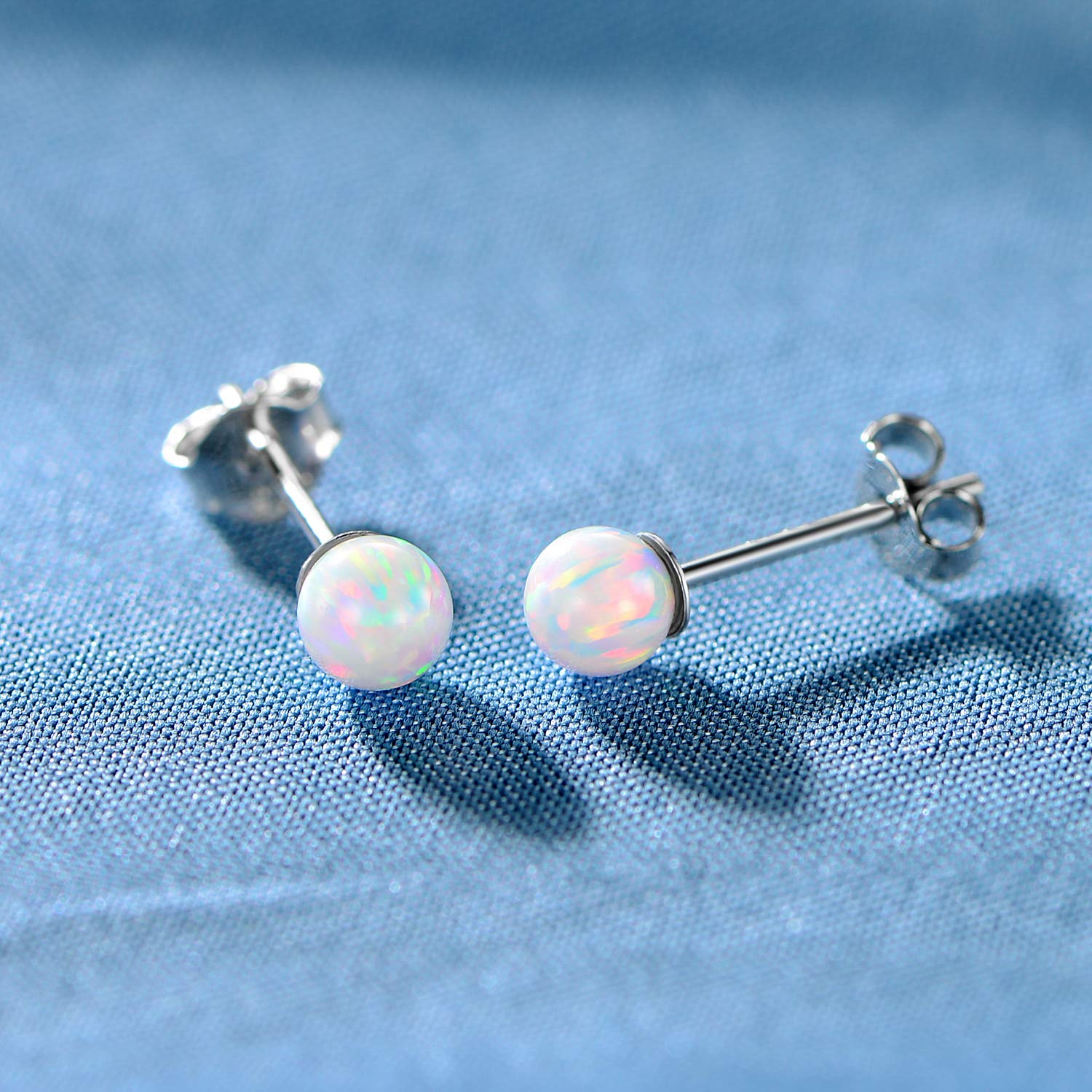 GEMSME 925 Sterling Silver Fire Opal Ball Stud Earrings 6mm White Gold Hypoallergenic Jewelry