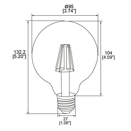 HERO-LED G30-DS-4W-WW27 Dimmable G30 E26/E27 4W Edison Globe Style LED Vintage Antique Filament Bulb, 40W Equivalent, Warm White 2700K, 4-Pack