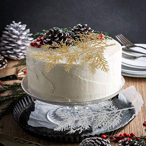 HO2NLE Glitter Christmas Pick Artificial Cedar Sprigs Cedar Spray Branches Christmas Floral Picks Artificial Tree Branches Decorfor Vase Christmas Tree Winter Home Xmas Decor 12pcs