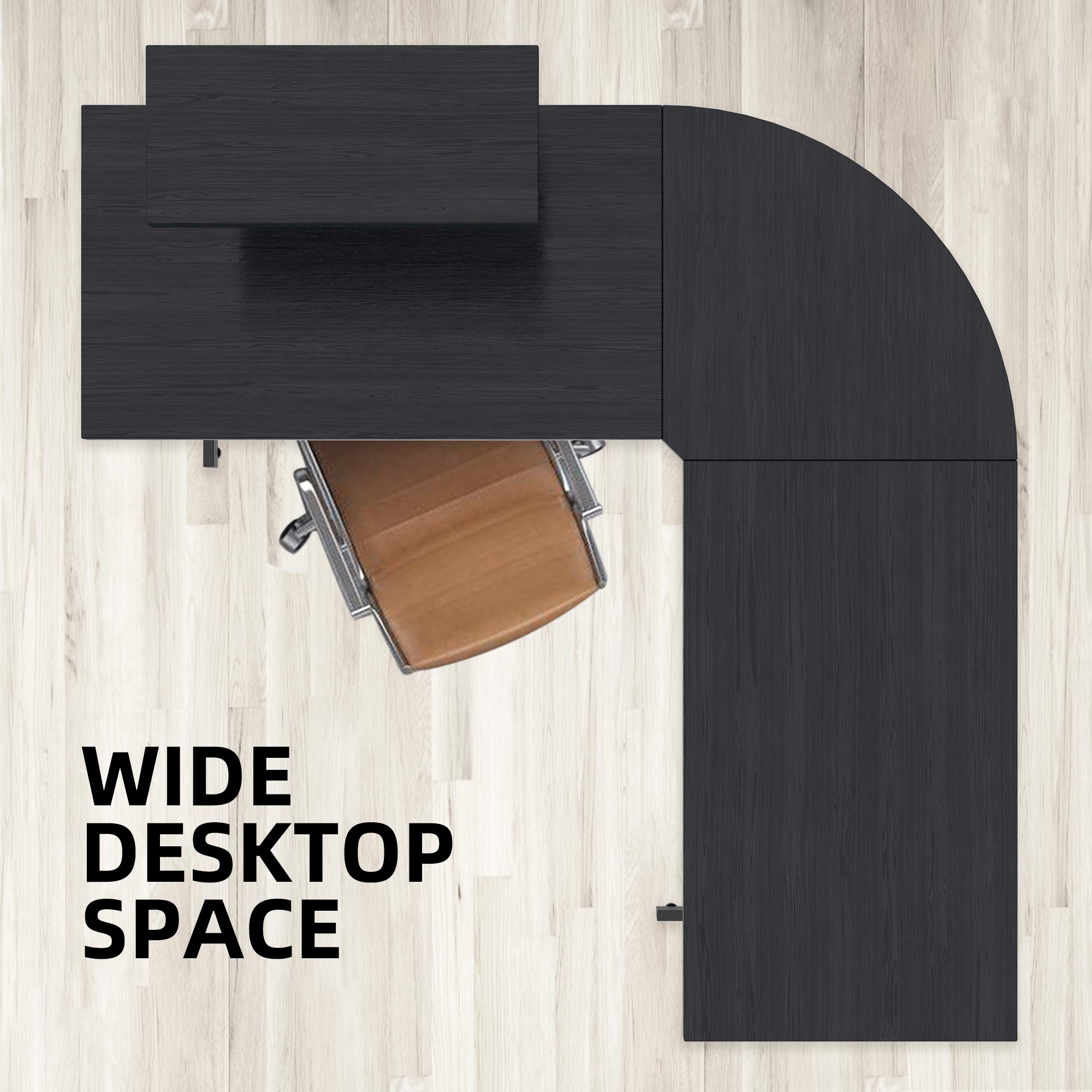 IDEALHOUSE L Shaped Computer Desk, Corner Home Office Desk, Space Saving Gaming Computer Desk PC Table Workstation with Large Monitor Stand, 50.59x50.59x29.33inch (Black)