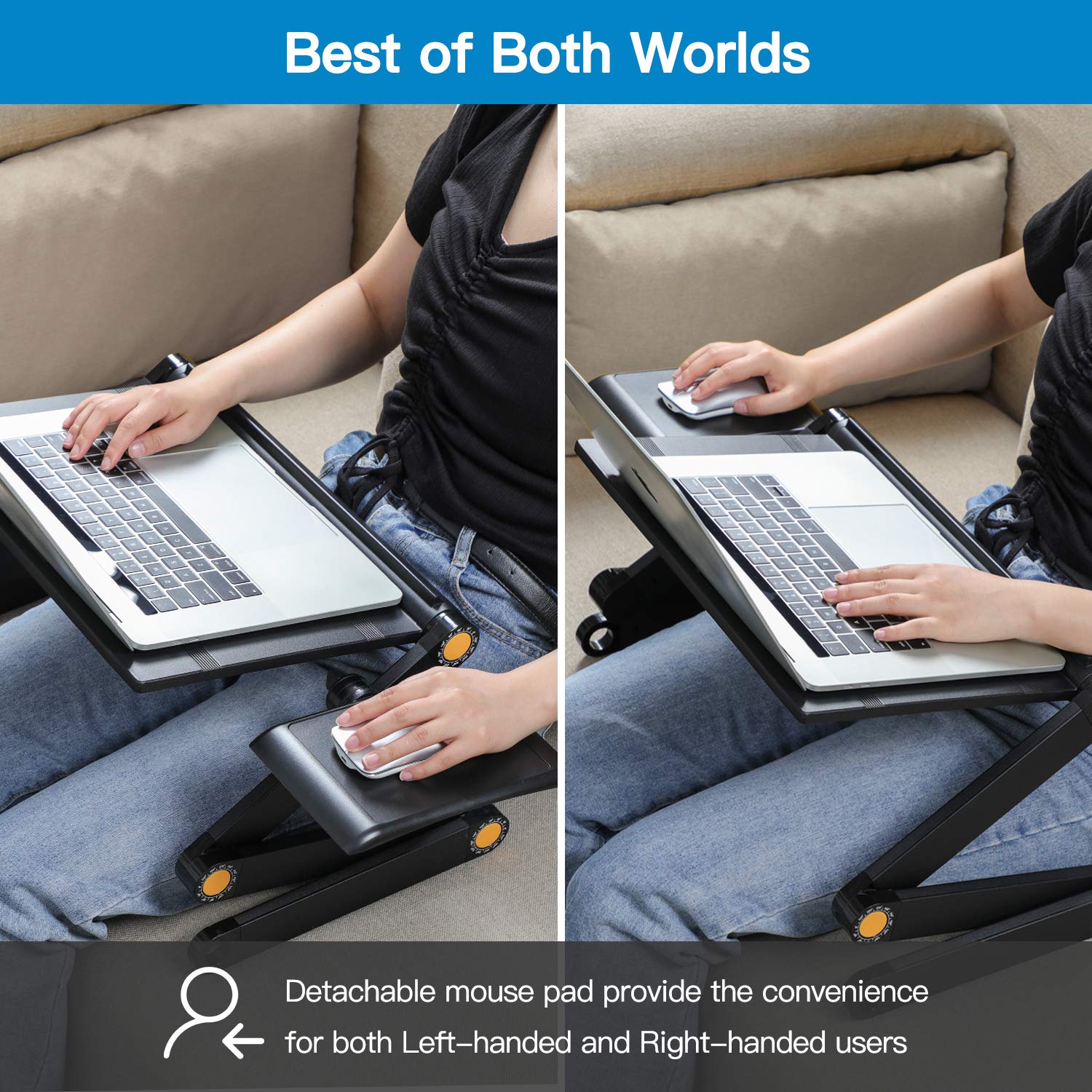 HUANUO Adjustable Laptop Stand for 15.6” Laptops, Foldable Laptop Stand for Bed with 2 CPU Cooling Fans & Mouse Pad, Portable Laptop Riser, Ergonomic Computer Stand, Standing & Sitting Desk, HNLA8