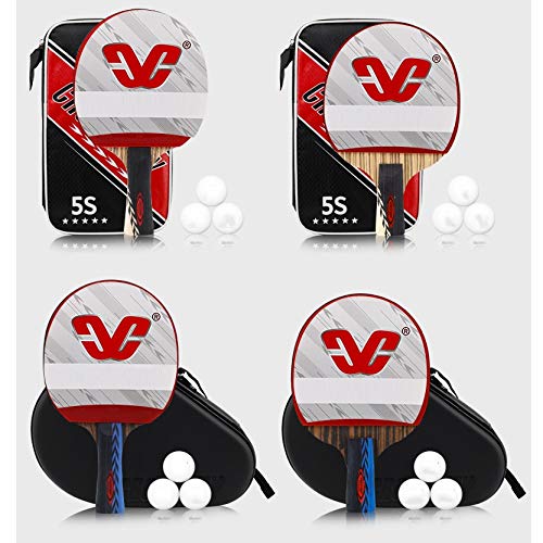 Hewen-Ping Pong Set Durable Professional Table Tennis Racket Table Tennis Bat Ping Pong Bat Set with 1 Rackets, 3 Balls Table Tennis Bat (Color : 6-Star, Size : Long)