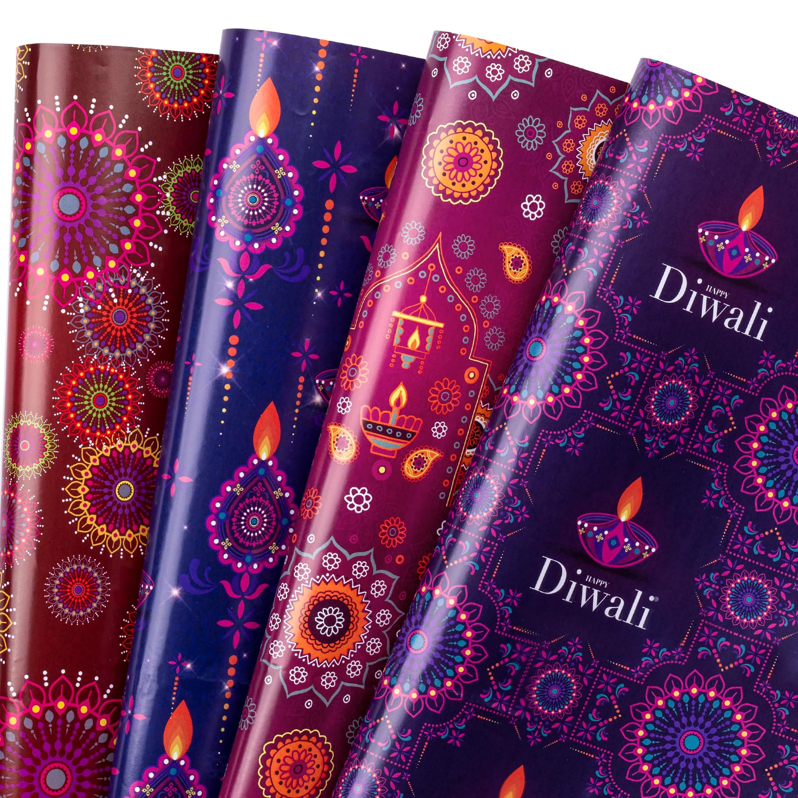 RUSPEPA Wrapping Paper Sheet - Oil Lamp Pattern Great for Diwali, Holiday and Party - 12 Folded Sheets - 19.68 X 27.5 Inch per sheet