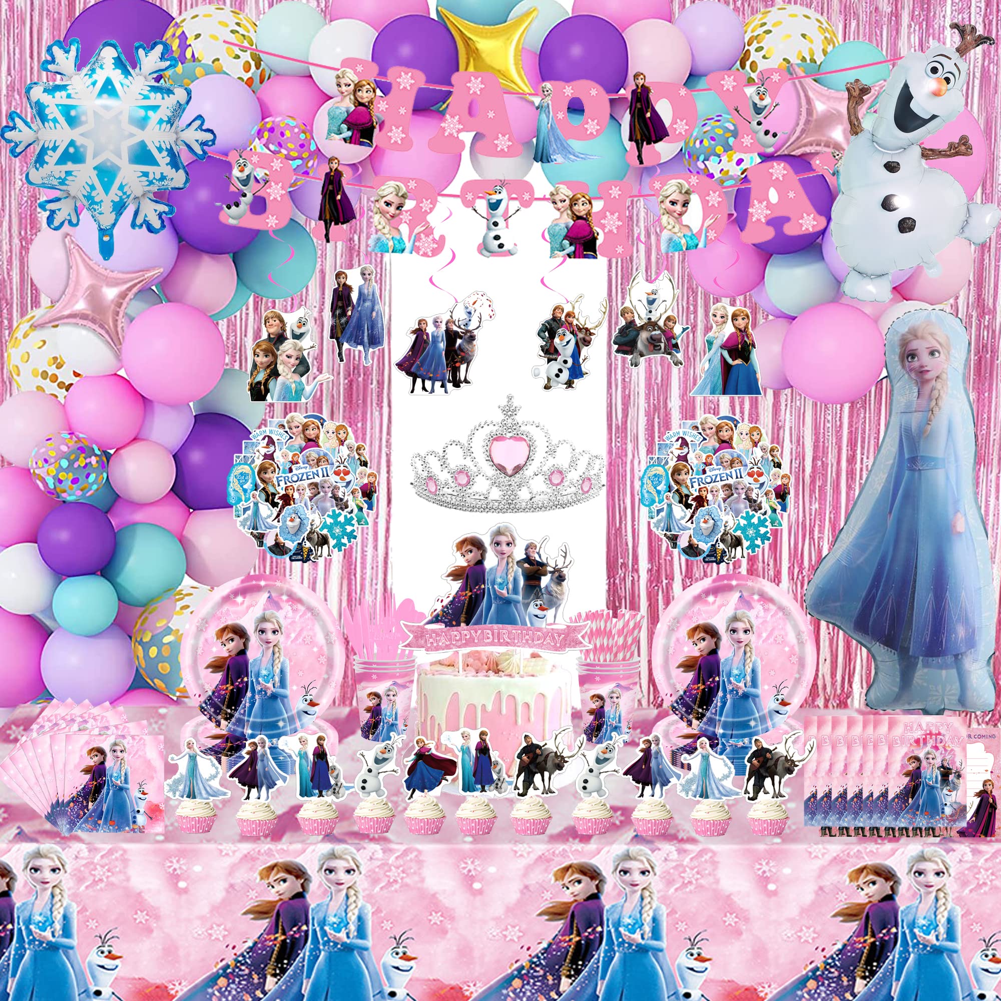 Kikuke Birthday Decorations, 265 Pcs Birthday Party Supplies Set for Girl includes Happy Birthday Banner, Balloons, Tableware, Tablecloth, Cupcake Topper